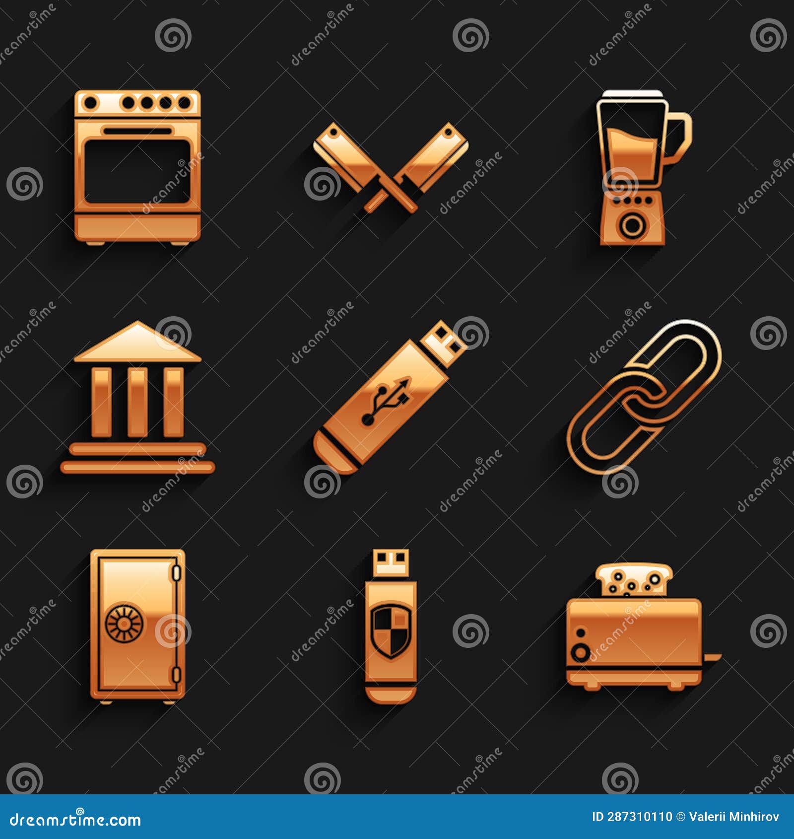 Set USB Flash Drive, and Shield, Toaster with Toasts, Chain Link, Safe ...