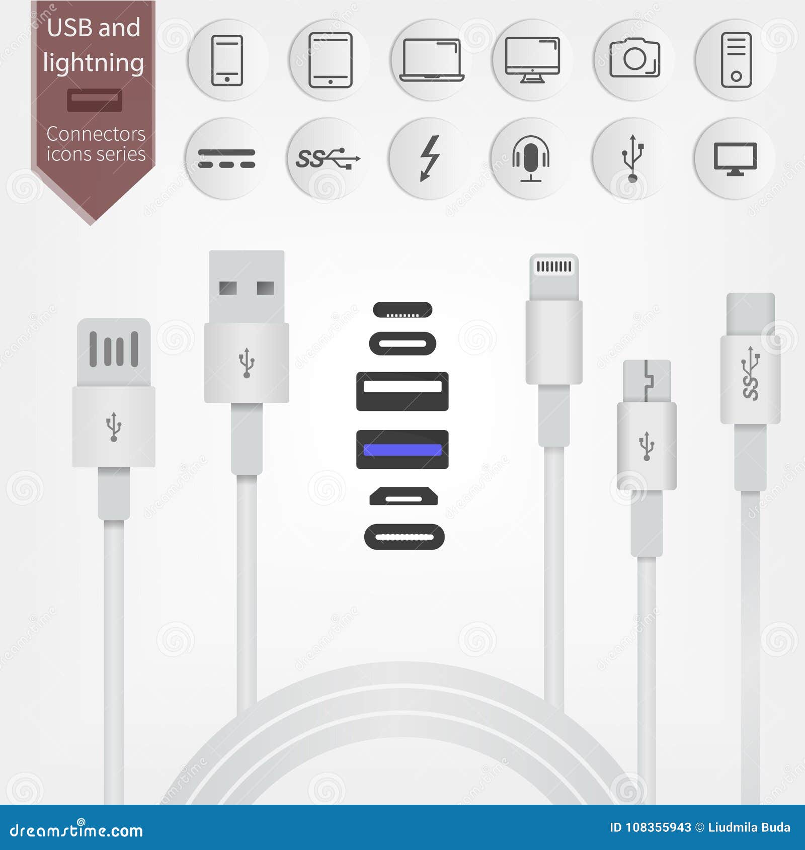 Set of USB and Lightning Interfaces. Stock Vector - Illustration of ...