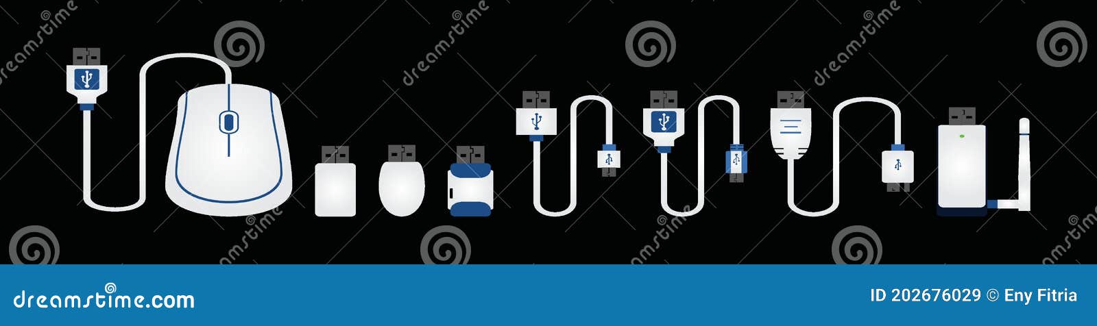Set of Usb with Mouse and Flash Drive. Cartoon Icon Design Template ...