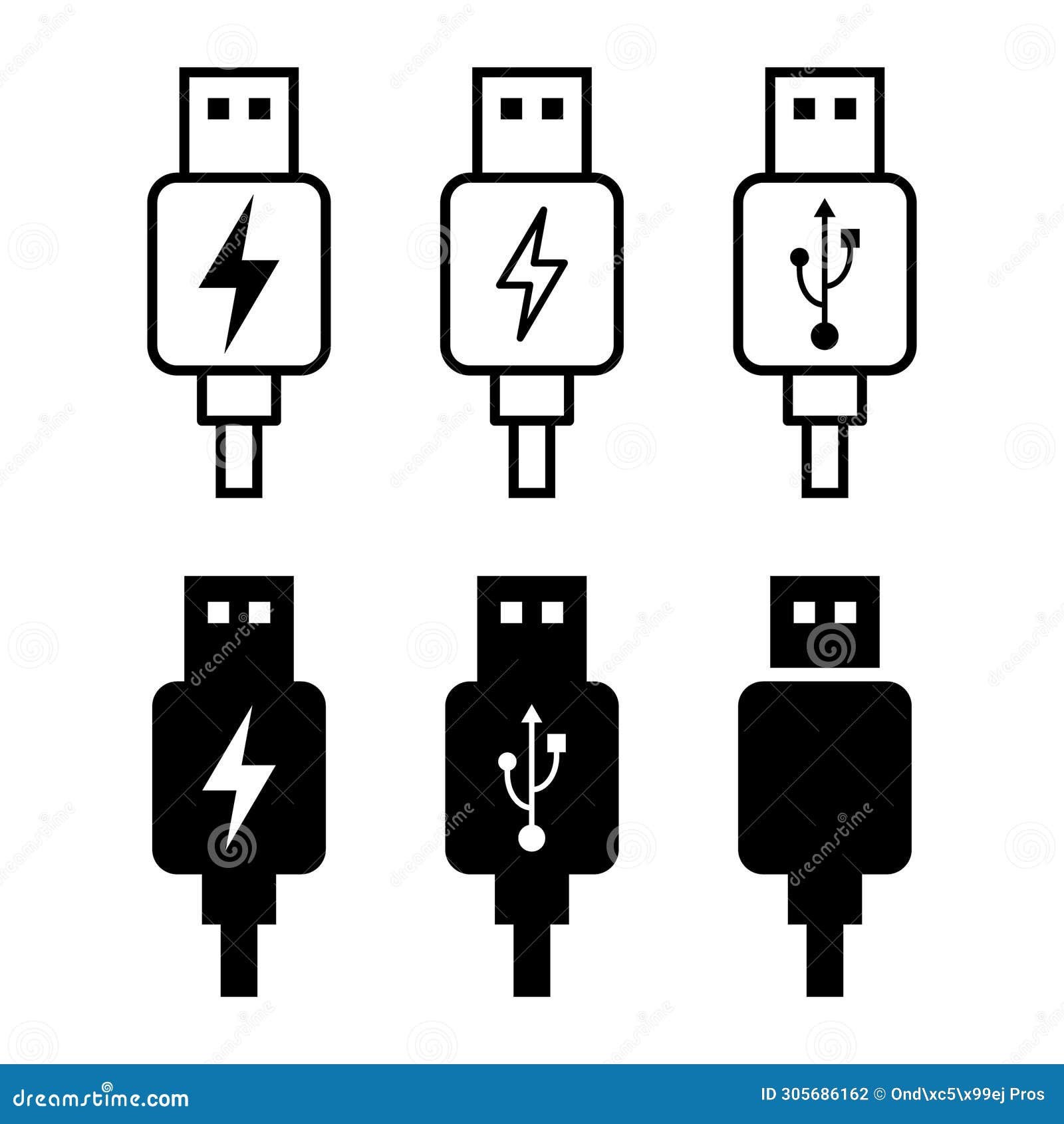 Set of USB Plug Cable Icon Technology, Connect Device Sign, Electronic ...