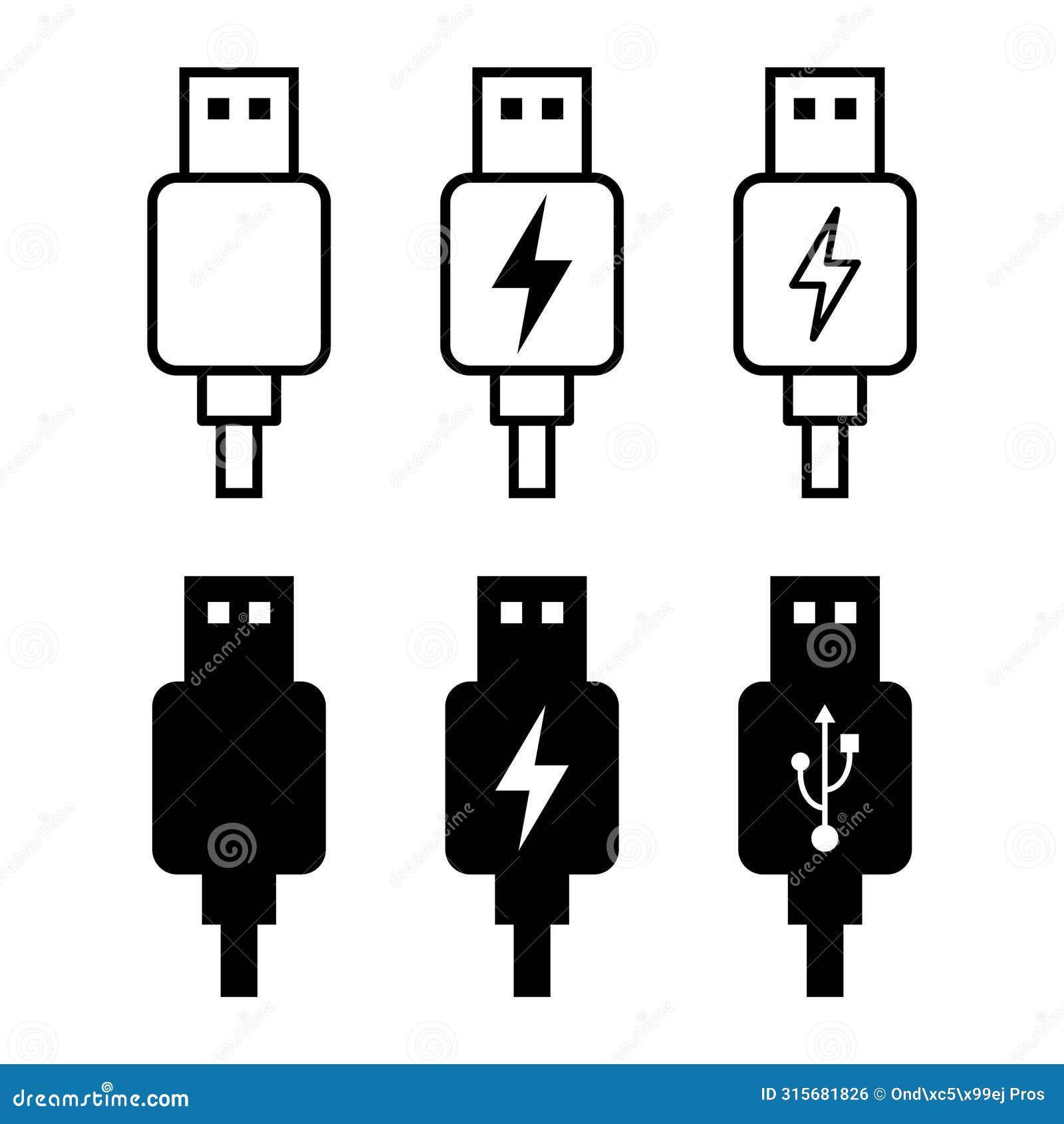 Set of USB Plug Cable Icon Technology, Connect Device Sign, Electronic ...