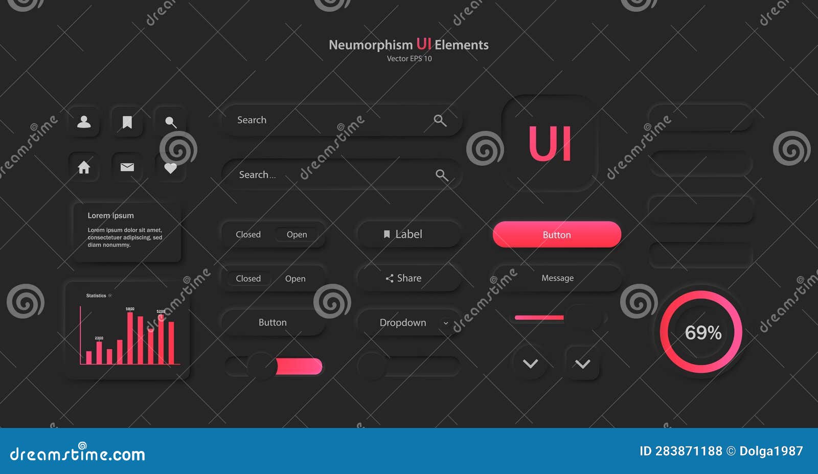 A Set of User Interface Elements for a Mobile Application in Black and ...