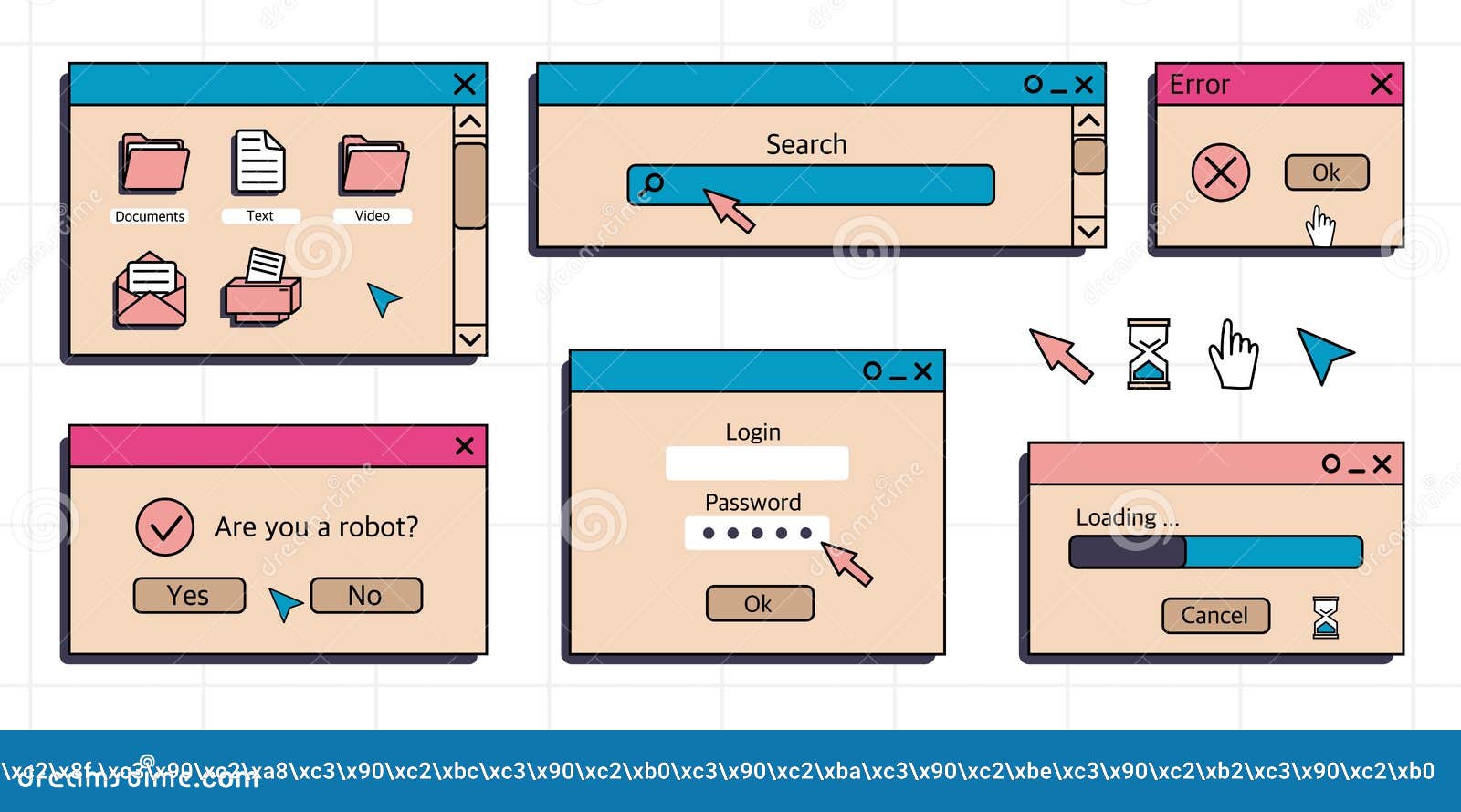 A Set of User Interface Elements, UI and UX Themes. in the Vaporwave ...