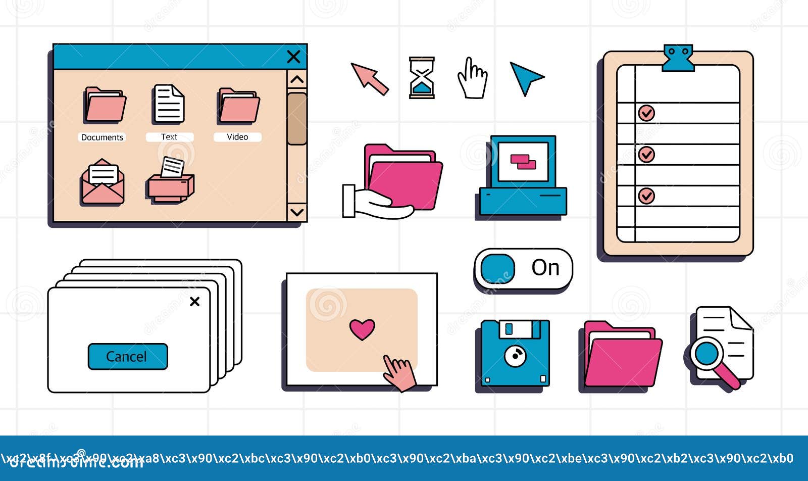 A Set of User Interface Elements, UI and UX Themes. in the Vaporwave ...