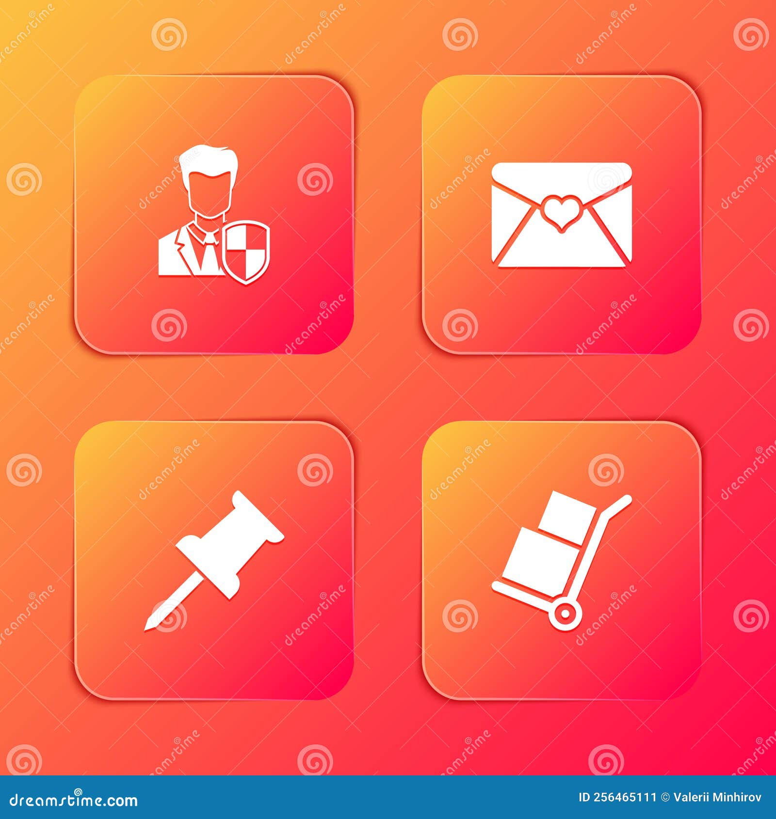 Set User Protection, Envelope with Valentine Heart, Push Pin and Hand ...