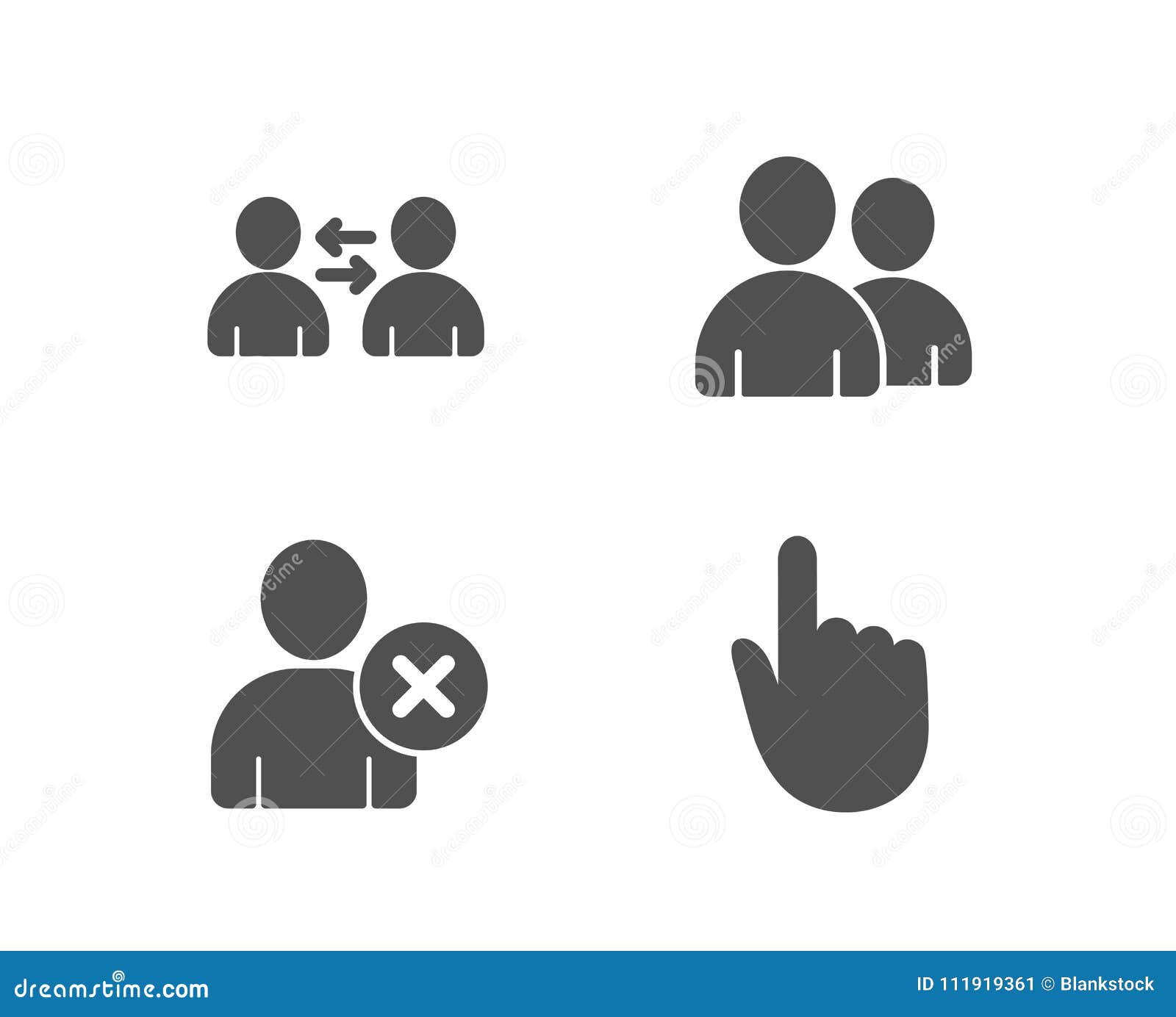 Users, Delete User and Communication Icons. Hand Click Sign. Couple of ...