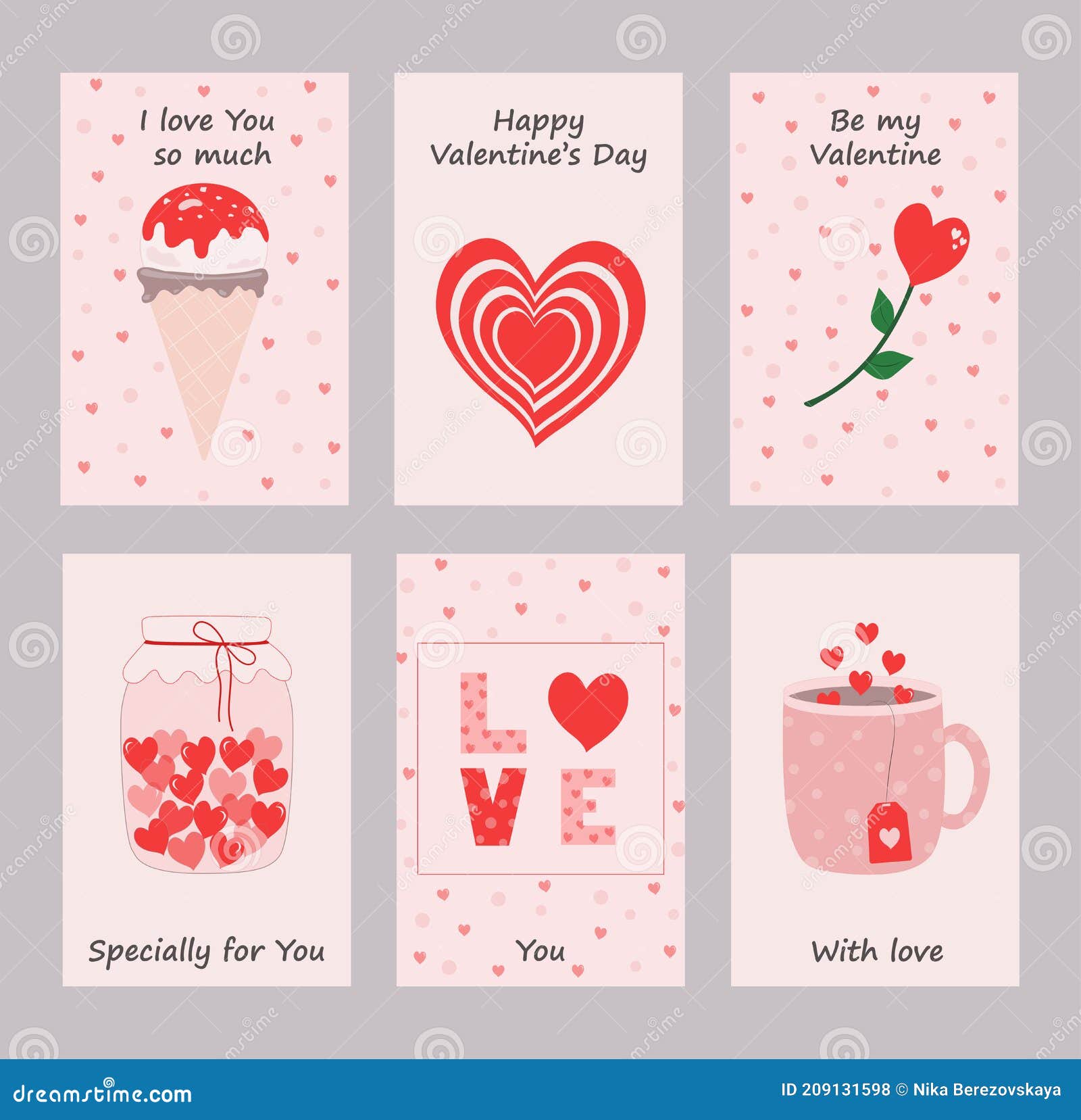 Set of Valentine Cards in Red and Pink Stock Vector - Illustration of ...