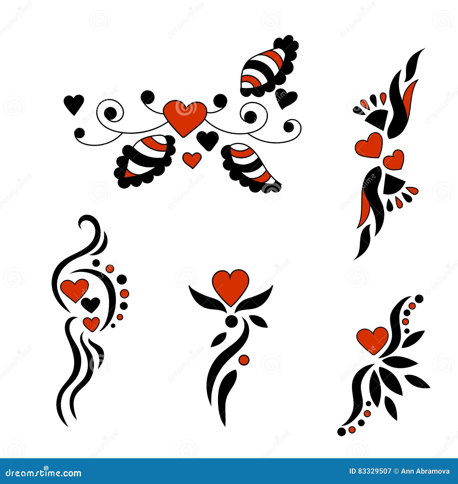 Set for Valentine`s Day. Hearts Decorated with Twisted Patterns Stock ...