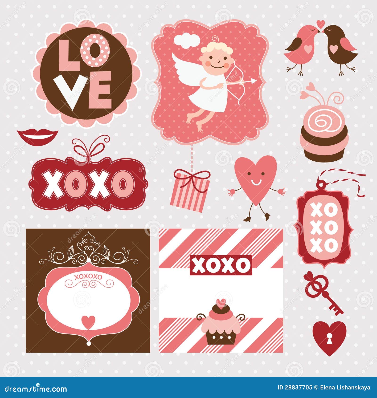 Set of Valentines Day Elements Stock Vector - Illustration of couple ...