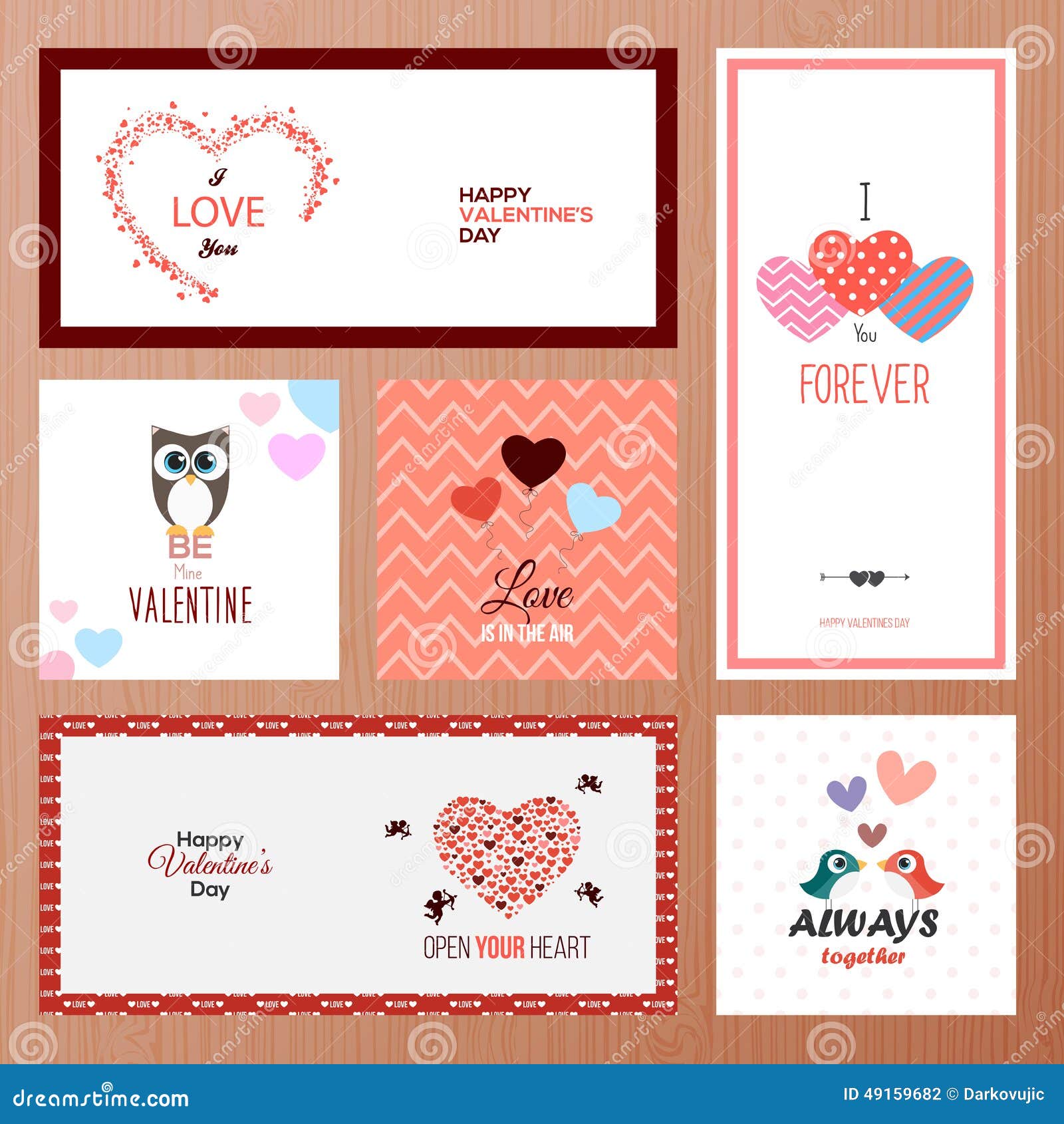 Set of Valentines Day Greeting Card Templates Stock Vector ...