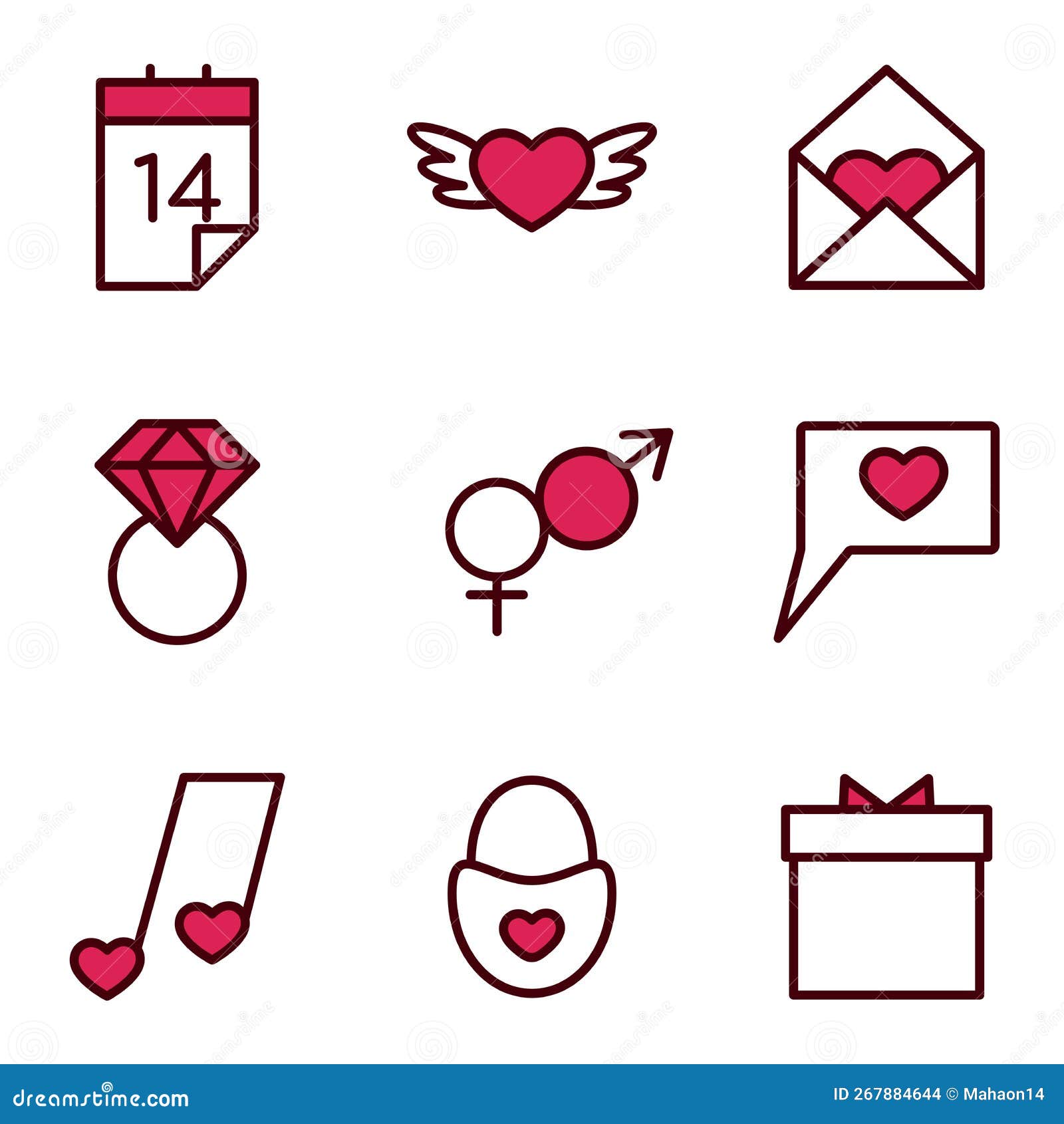 Set of romantic icons stock vector. Illustration of romantic - 267884644