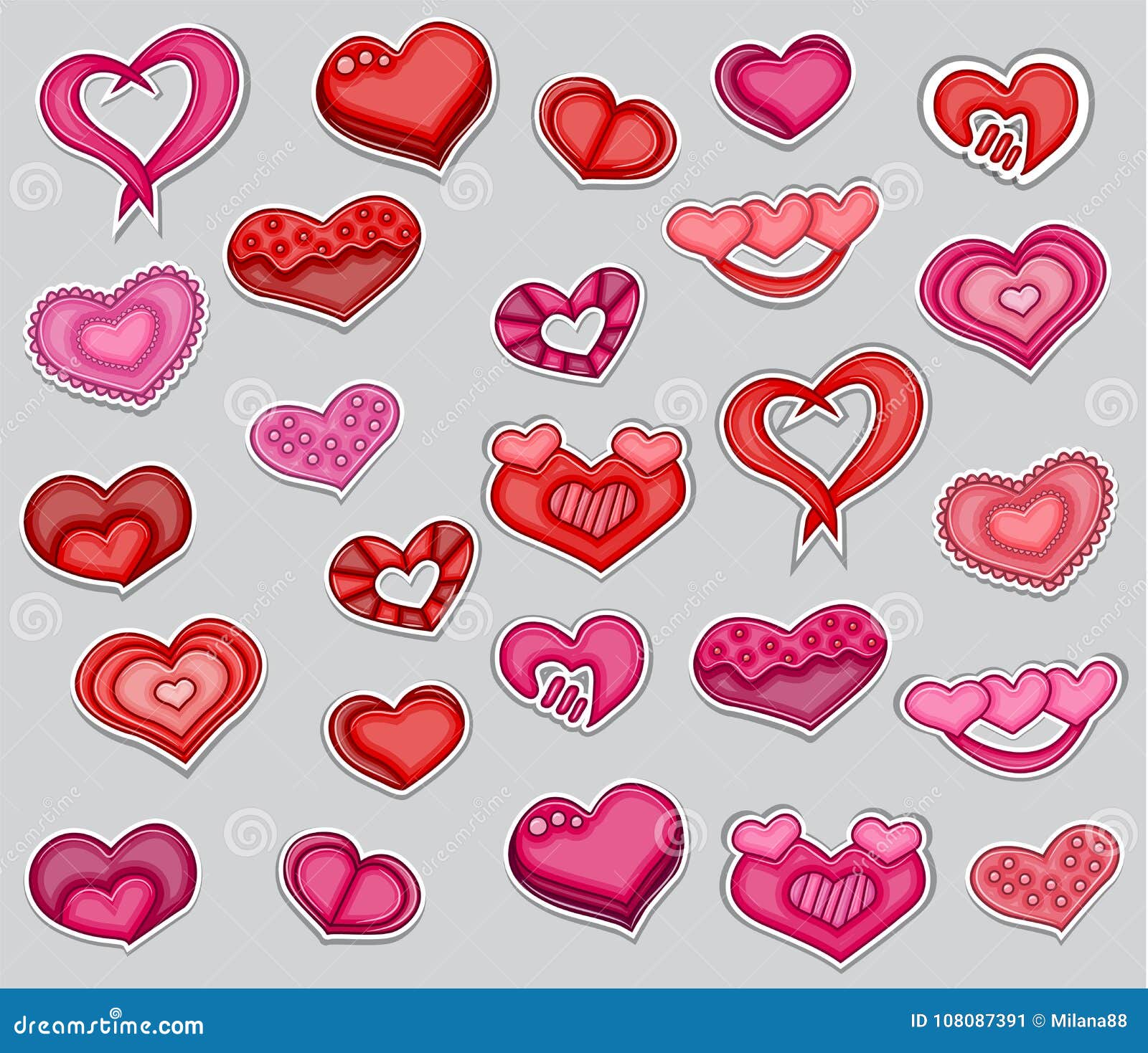 A Set Of Valentines Day Red And Pink Hearts Printable Stickers