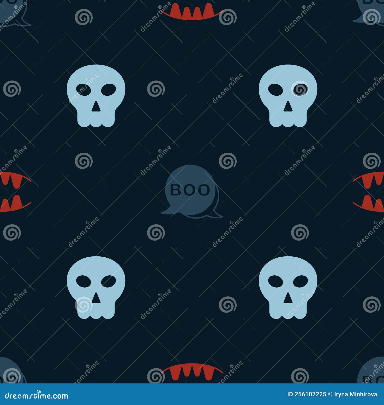 Set Vampire Teeth, Boo Speech Bubble and Skull on Seamless Pattern. Vector Stock Illustration ...