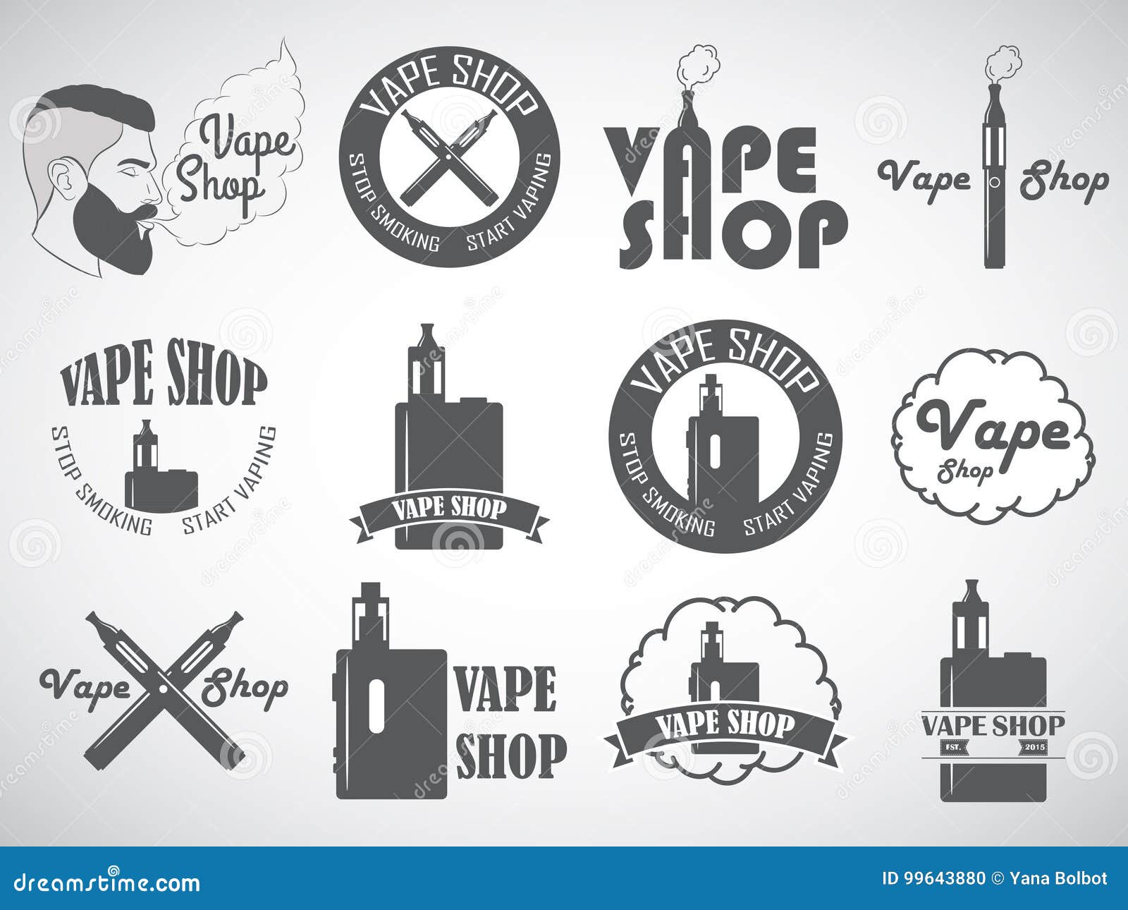 Set of Vape, E-cigarette Logo, Emblems and Badges Isolated on White ...