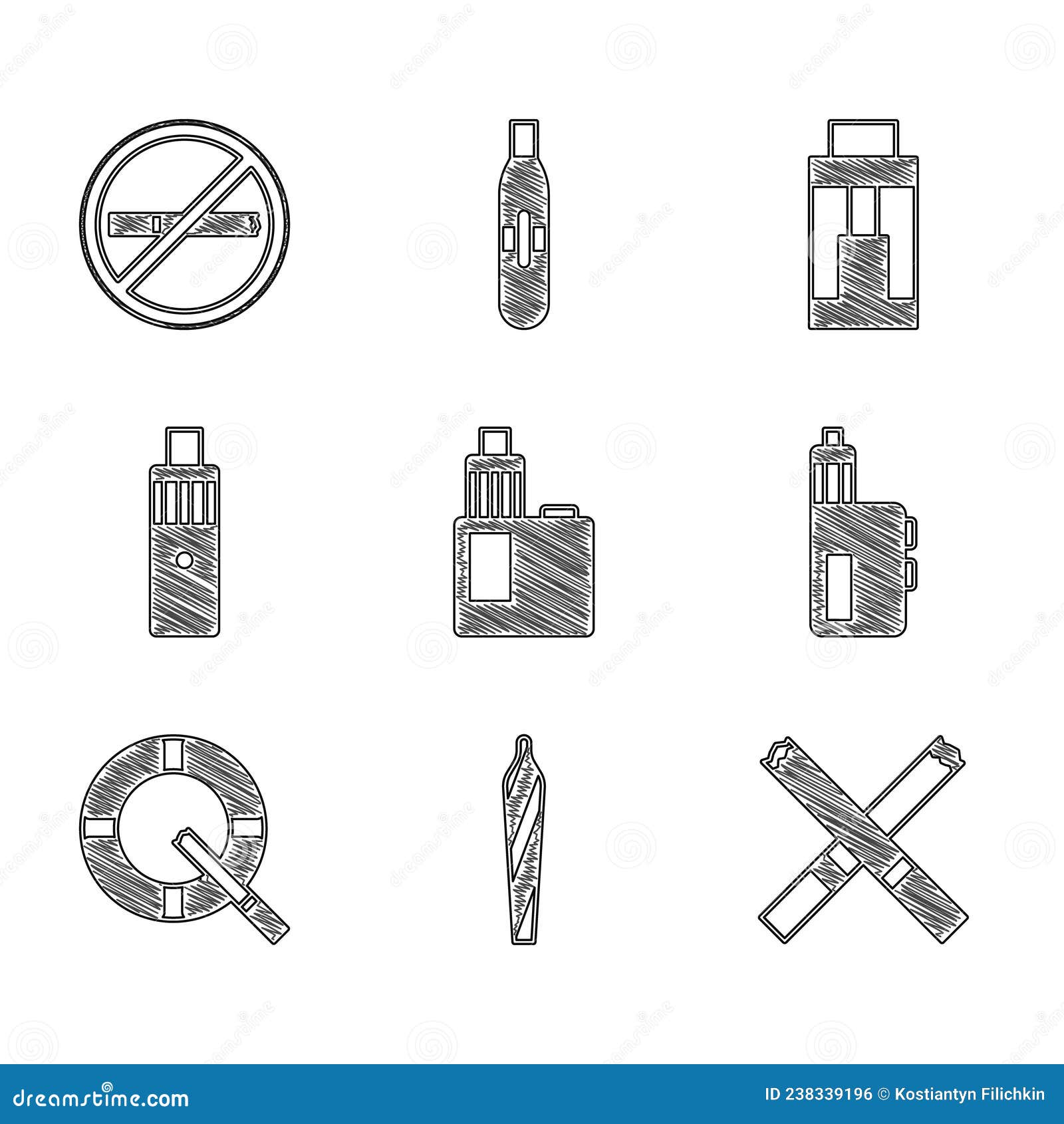 Set Vape Mod Device, Marijuana Joint, Spliff, Cigarette, Ashtray with ...