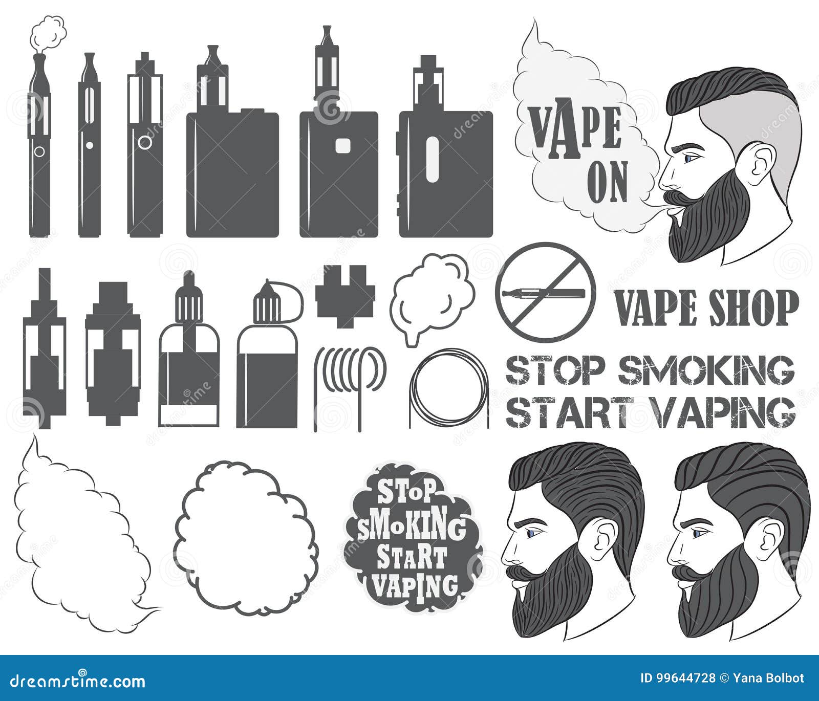 Set of Vaping Objects Icons, Elements Stock Vector - Illustration of ...