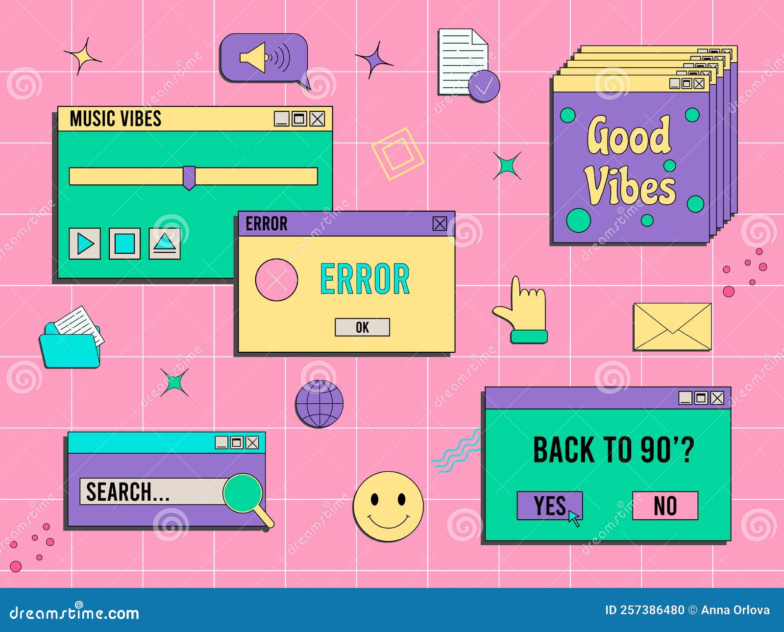 Set of Vaporwave UI and UX Elements. PC Retro Game Frame. Nostalgic ...
