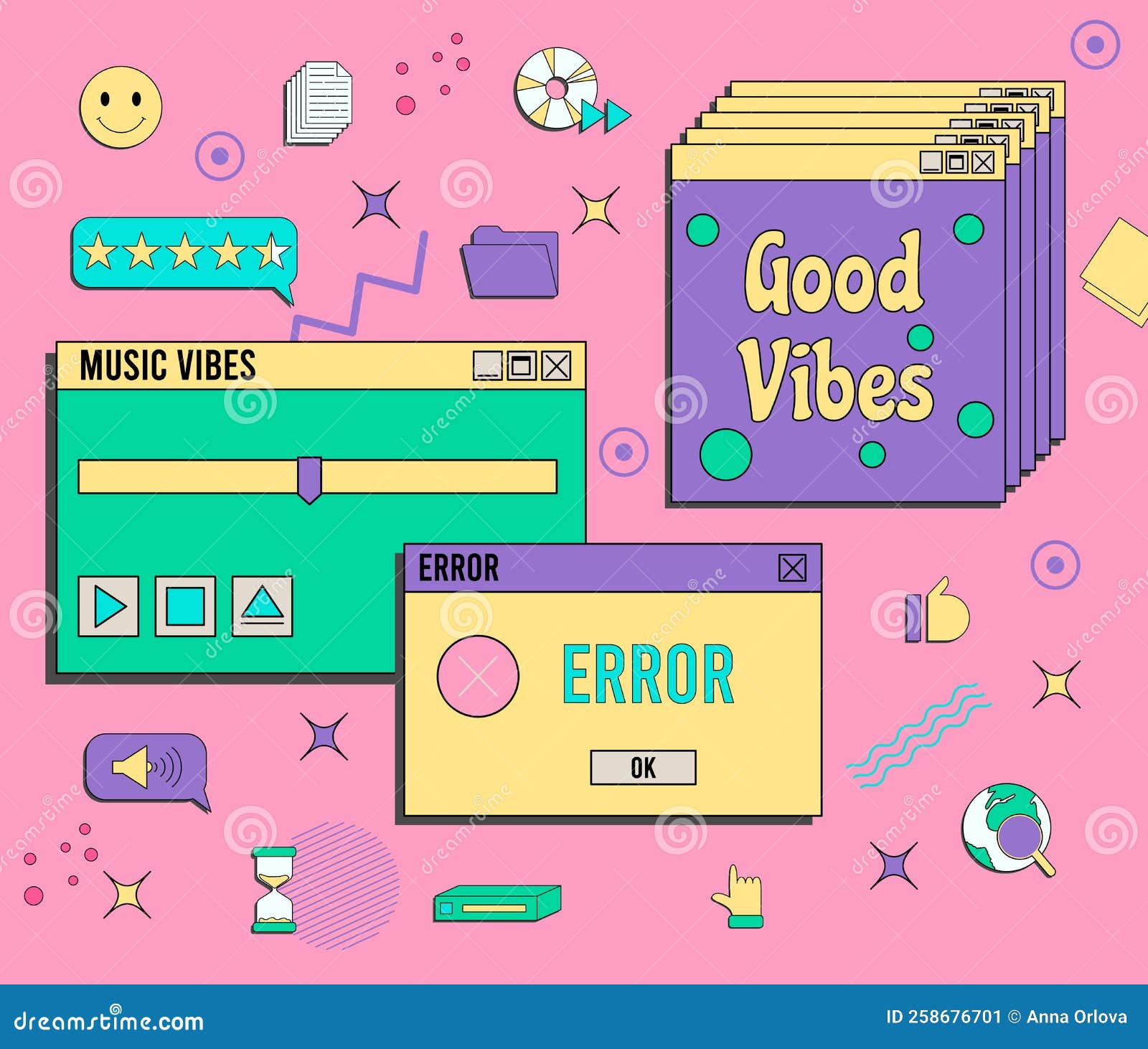 Set of Vaporwave UI and UX Elements. PC Retro Game Frame. Nostalgic ...