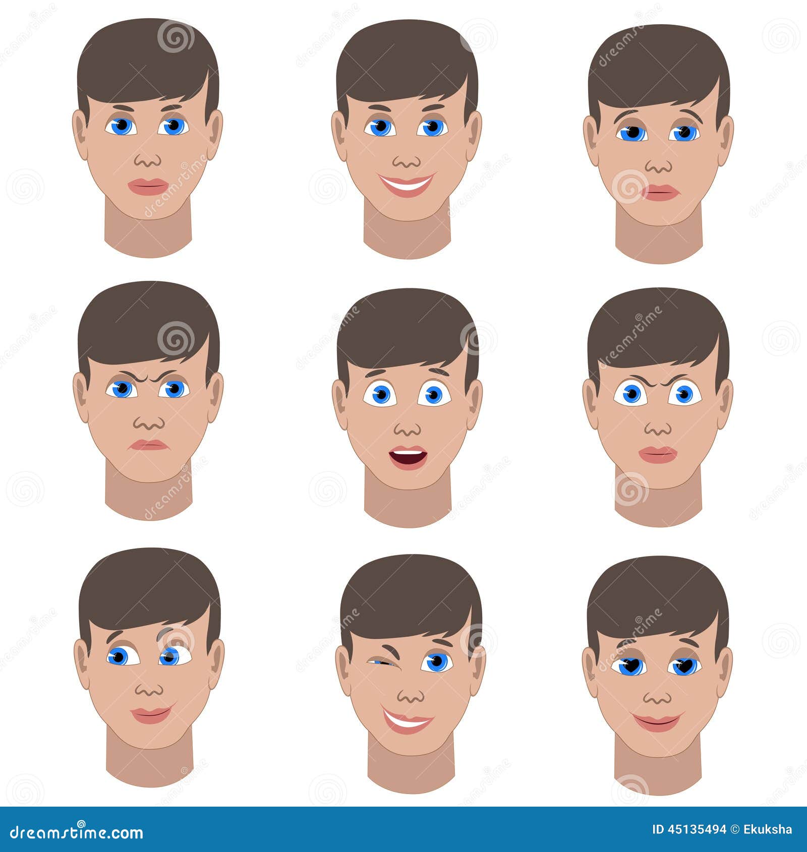 Set of Variation of Emotions of the Same Guy. he is Smiling, Sad, Angry ...