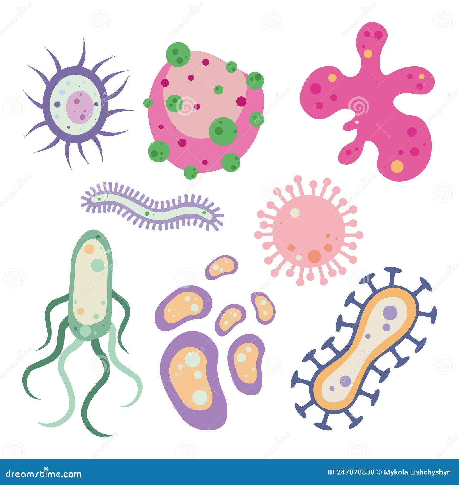 Set Of Microbes From Different Form And Types On White Background ...