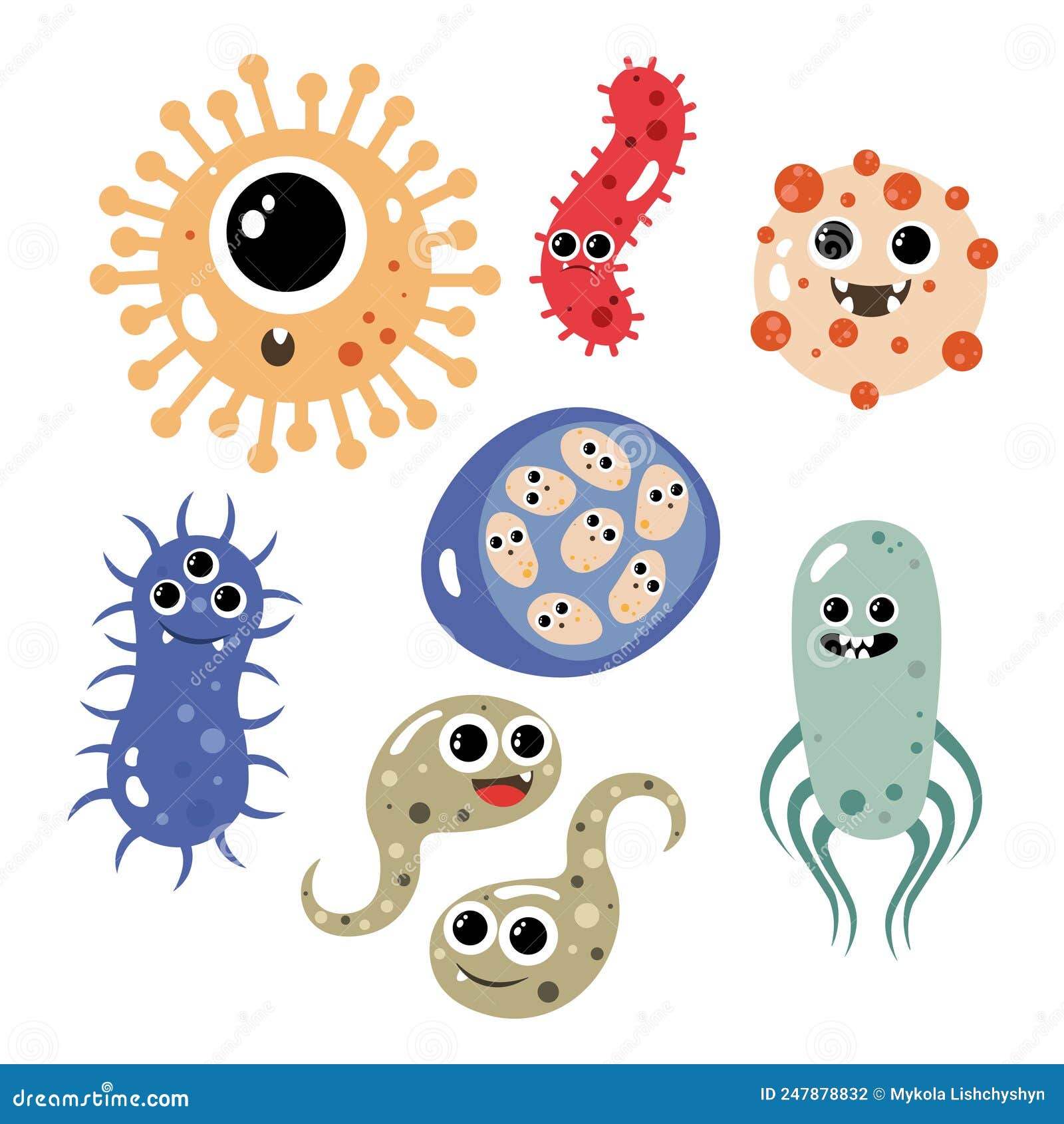 Set Of Microbes From Different Form And Types On White Background ...