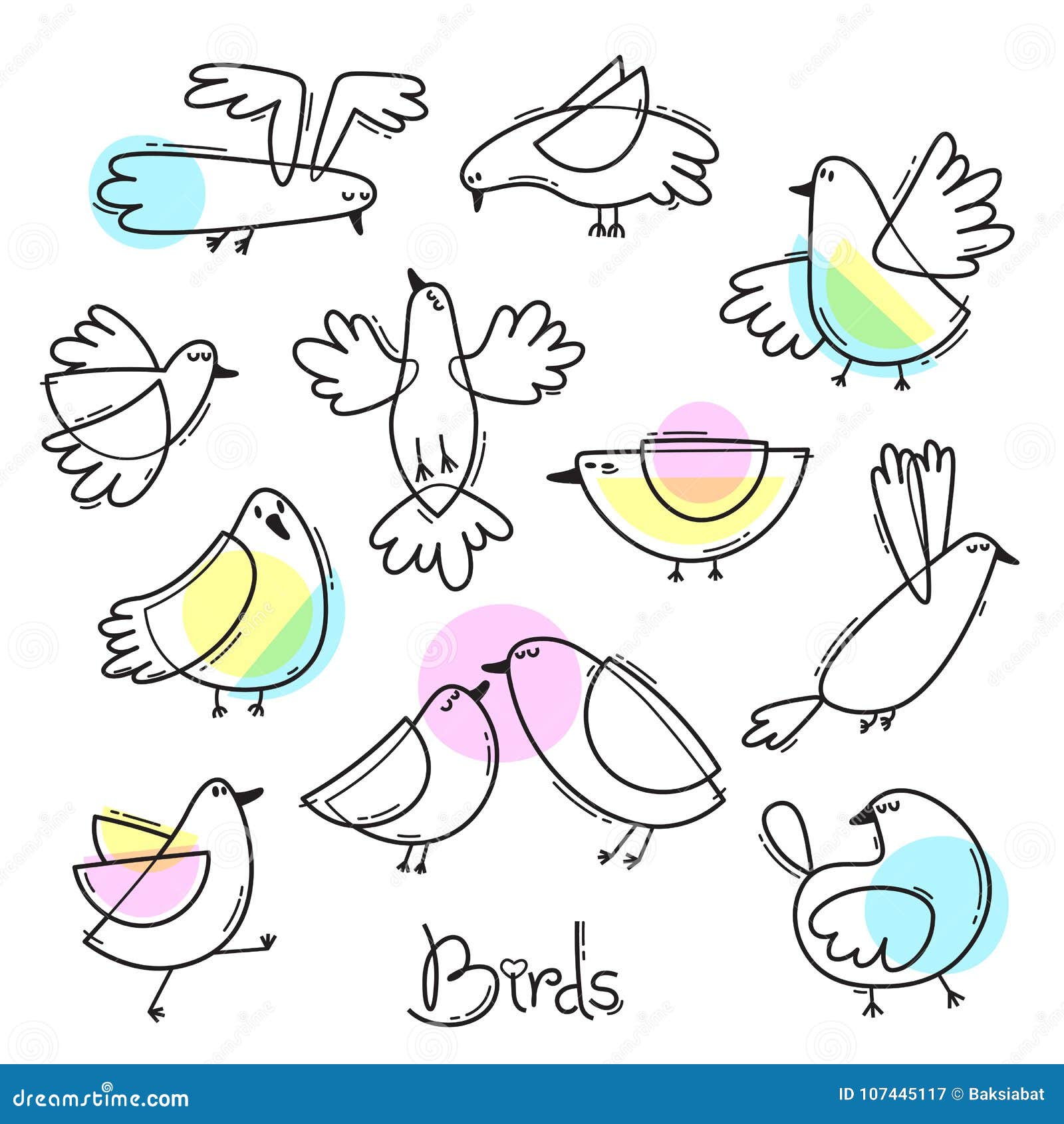 Set Variety of Abstract Birds. Simple Line Design Stock Vector ...