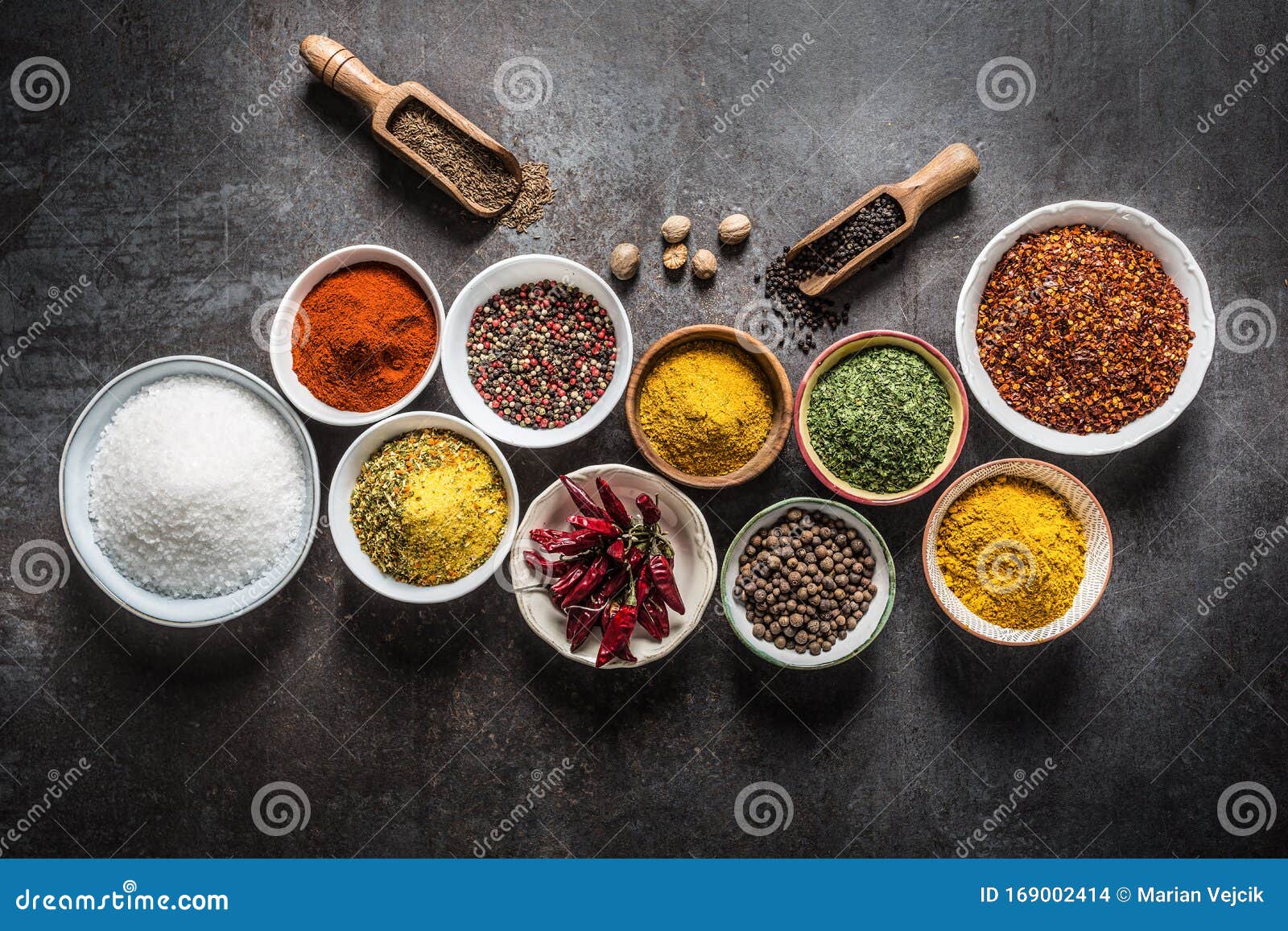 Set of Variety Aromatic Spices and Herbs in Bowls Stock Photo - Image ...