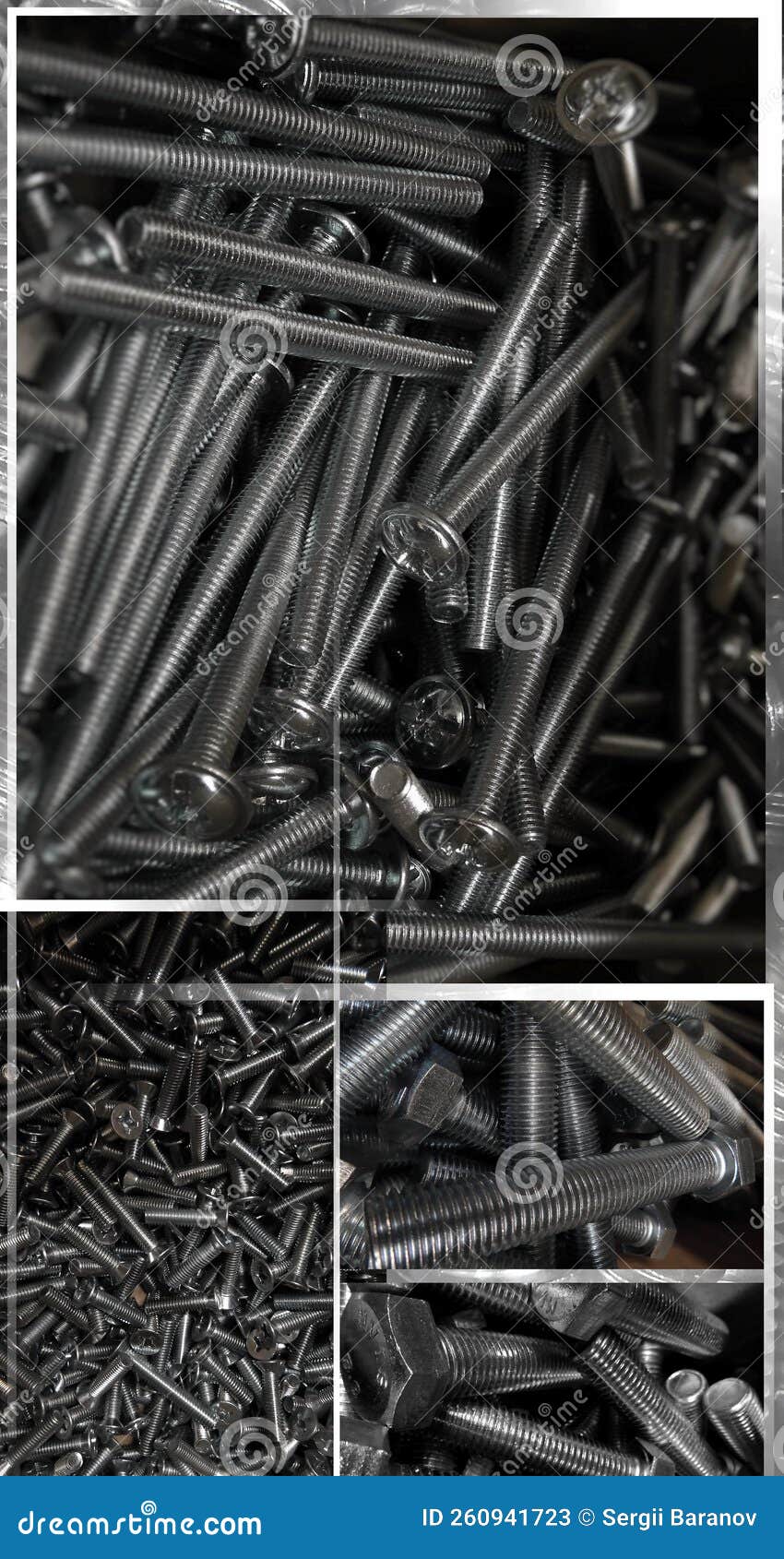 Set of Variety Connected Bolts Detailed Vertical Illustration with ...