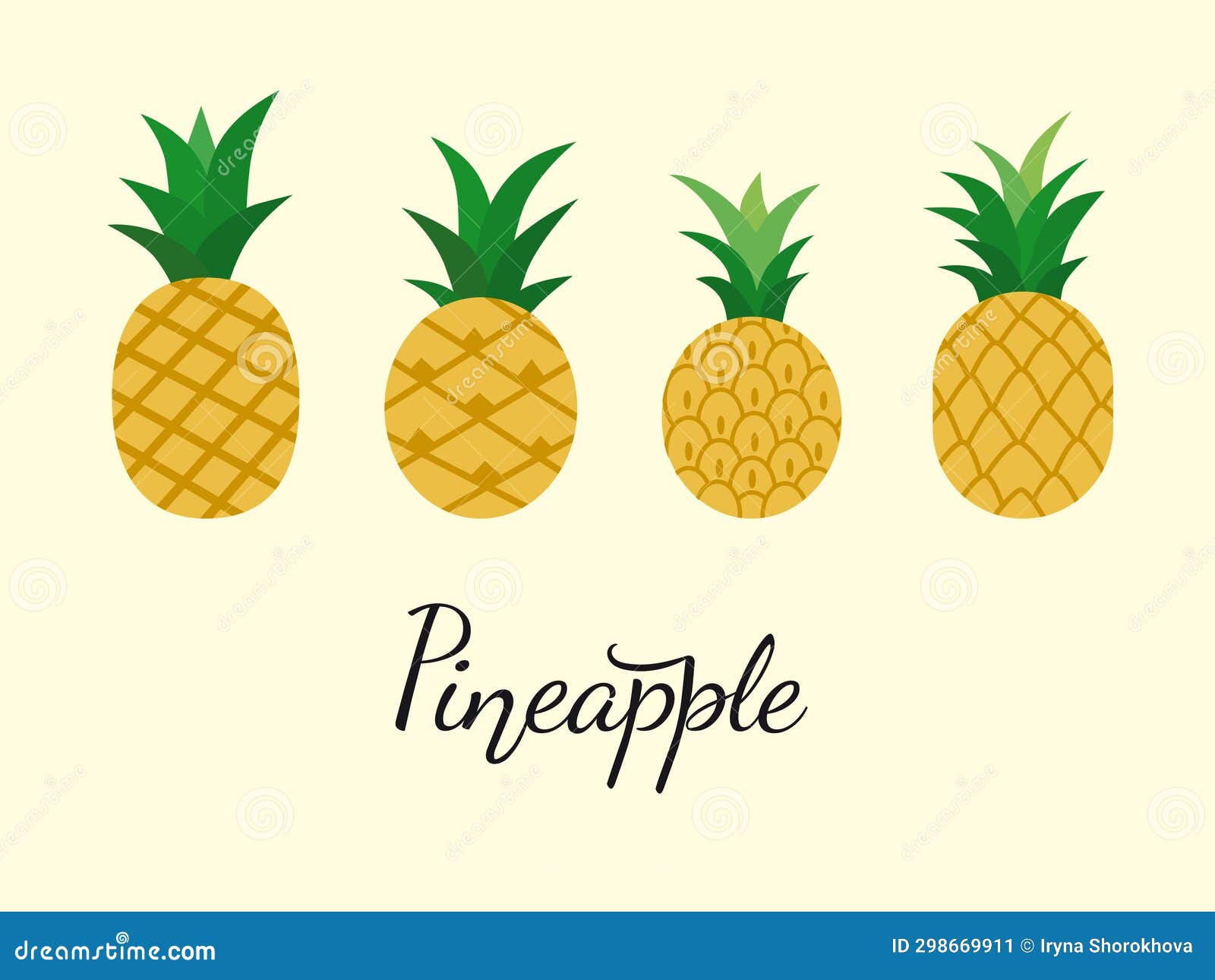 Set Of Stylized Pineapples Of Various Texture Isolated On White Background. Bundle Of Tropical ...