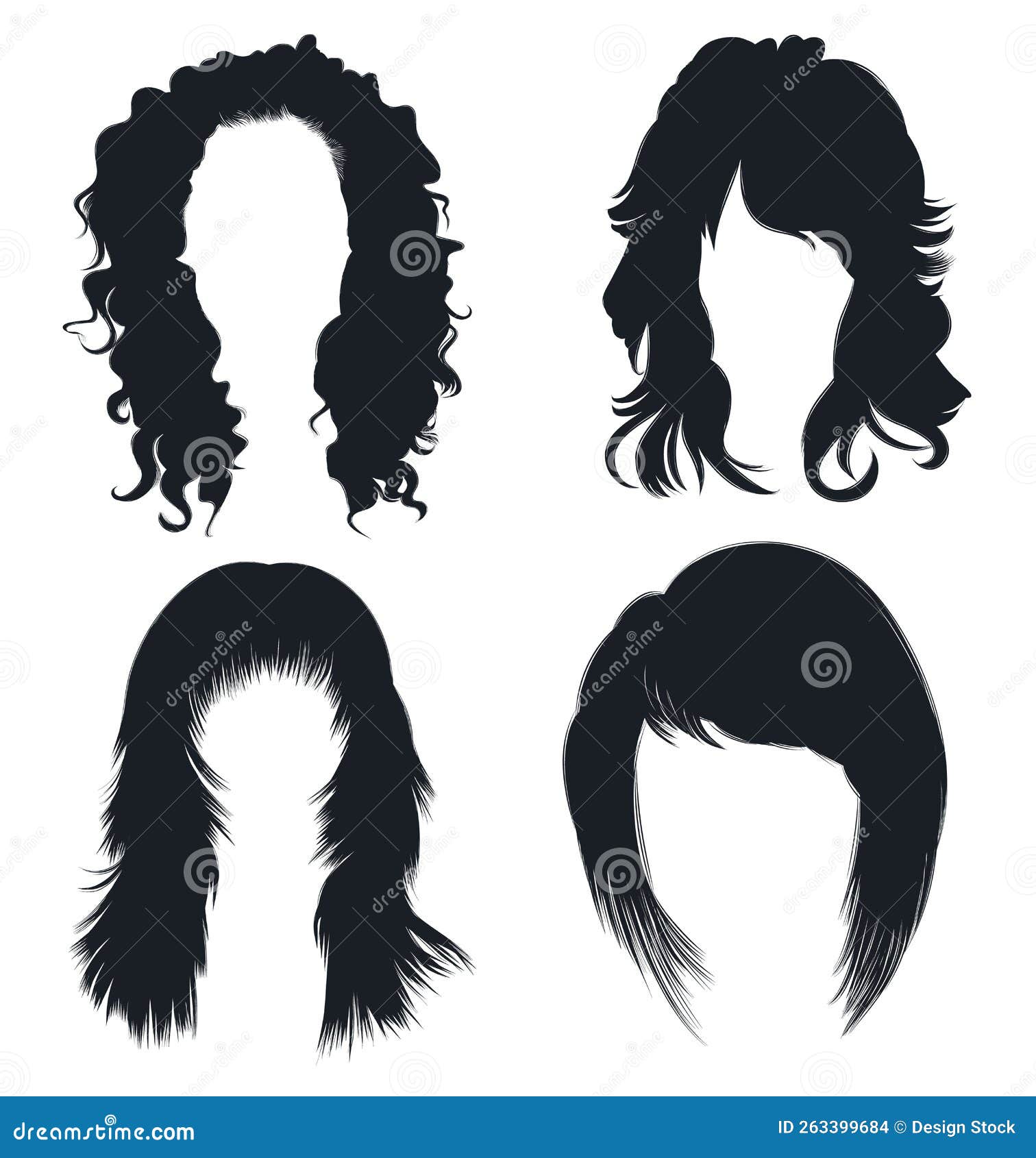 Set Of Variety Women S Hairstyles Vectors Silhouettes Stock