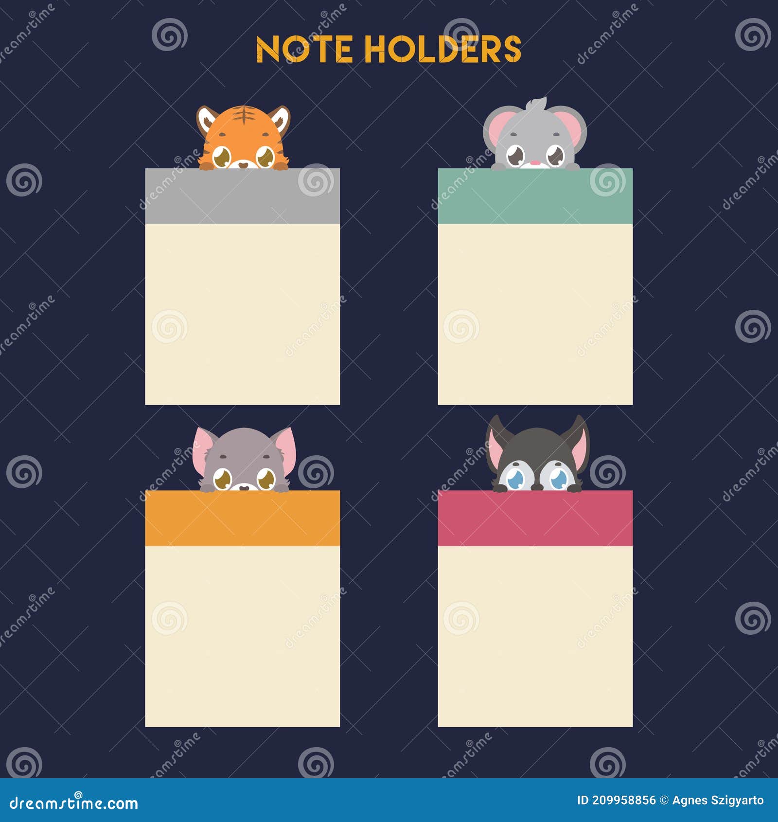 Set of Various Animal Note Holders Stock Vector - Illustration of note ...
