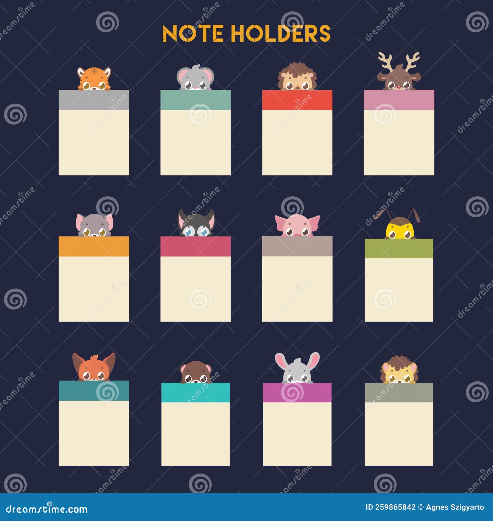 Set of Various Animal Note Holders Stock Vector - Illustration of ...
