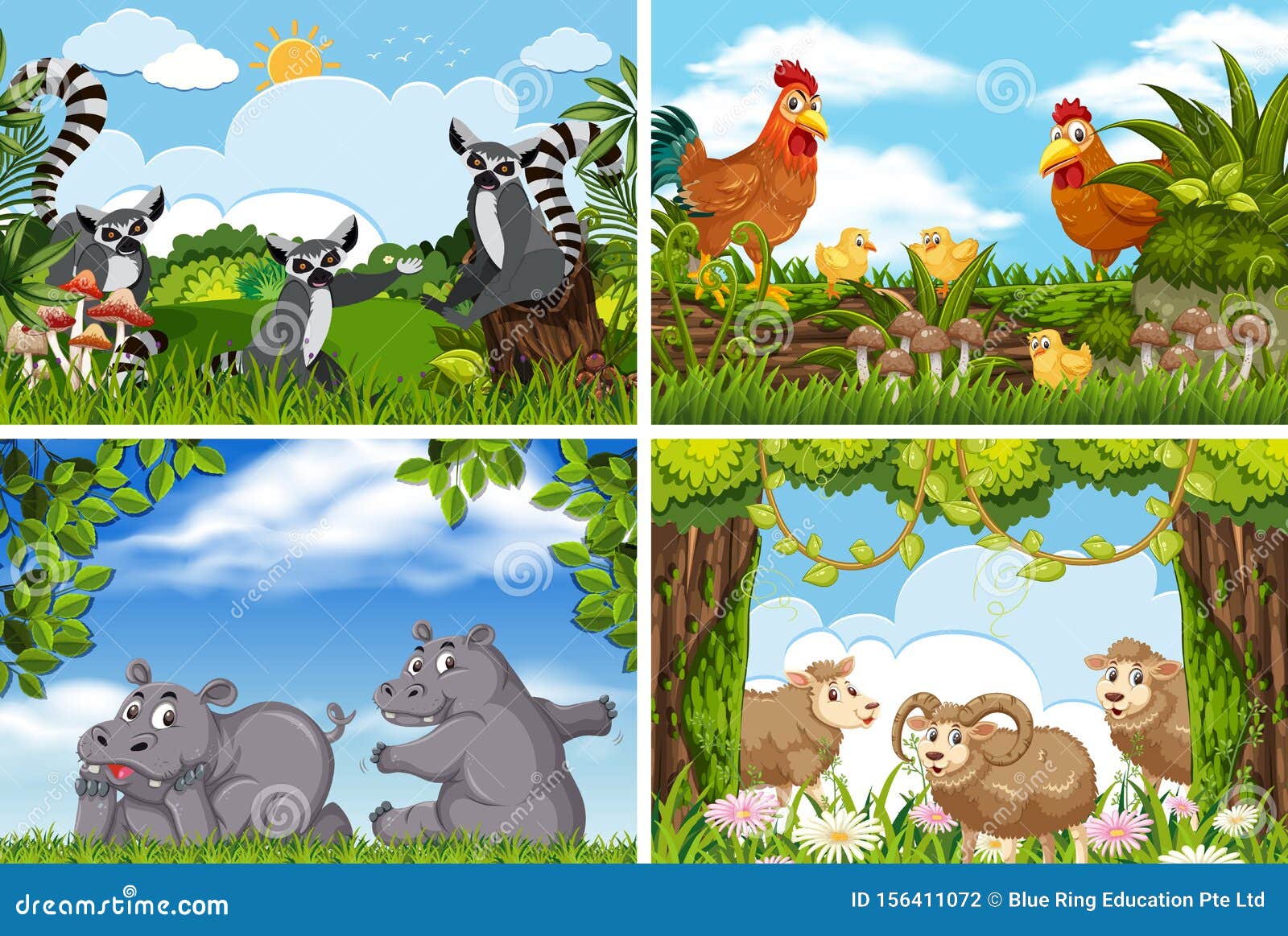 Set of Various Animals in Nature Scenes Stock Vector - Illustration of ...