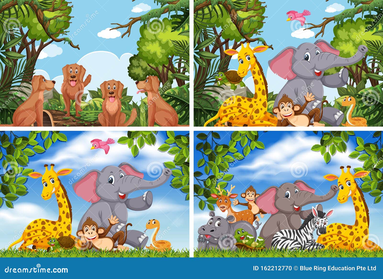 Set of Various Animals in Nature Scenes Stock Vector - Illustration of ...