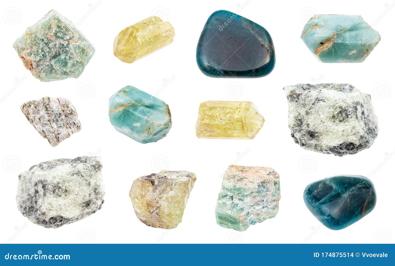 Set of Various Apatite Rocks Isolated on White Stock Photo - Image of ...