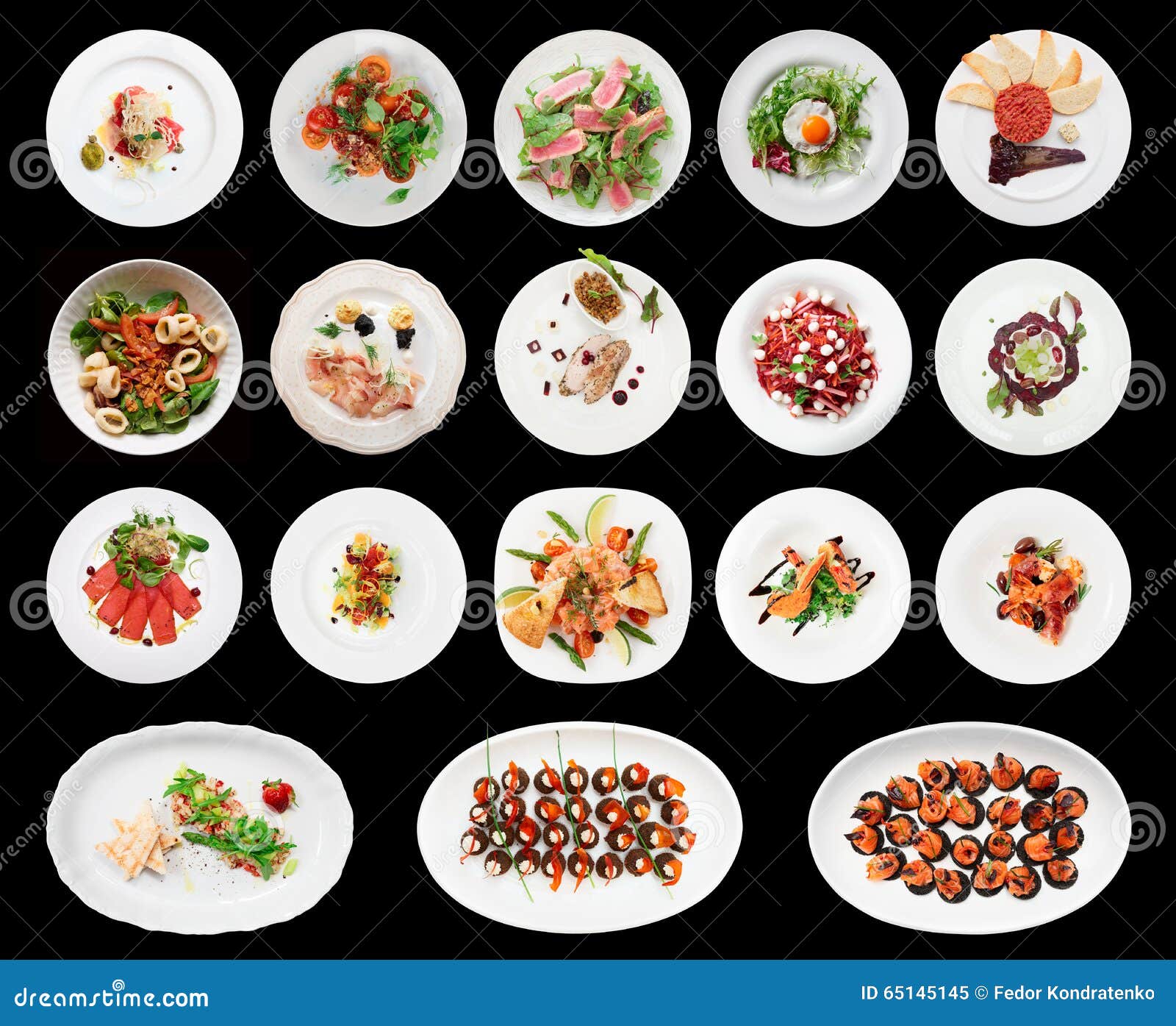 Set of Various Appetizers on Black Background Stock Image - Image of ...