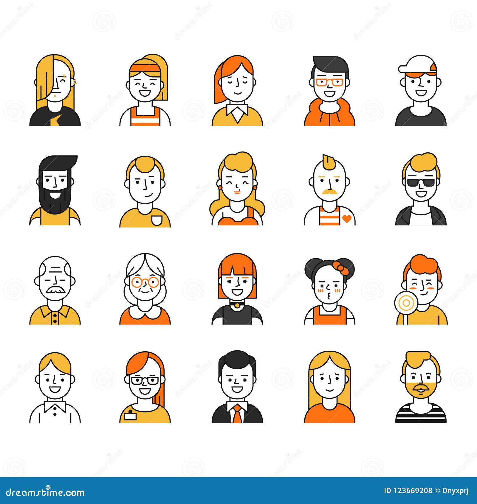 Set of Various Avatars for Web Projects. Vector Pictures in Mono Line ...