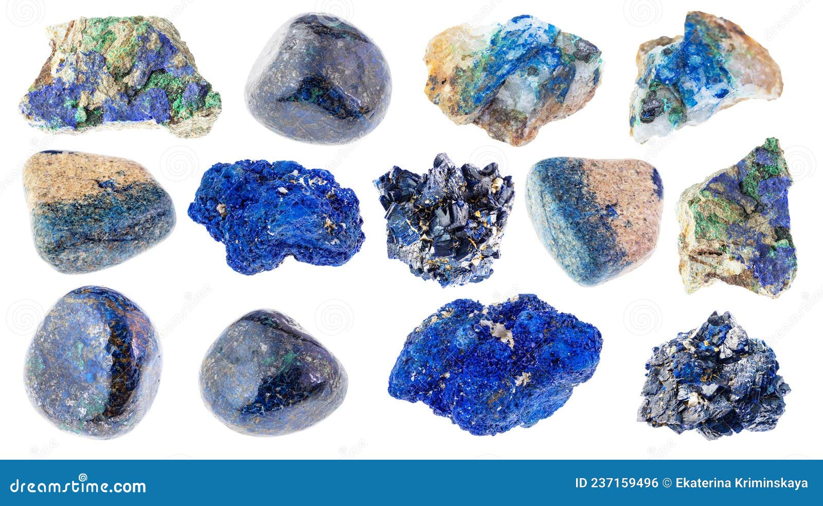 Set of Various Azurite Stones Cutout on White Stock Photo - Image of ...