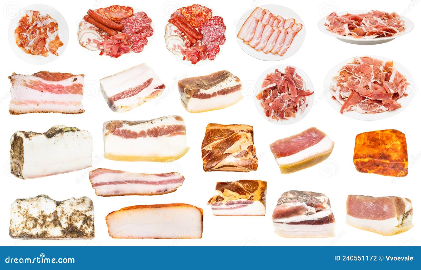 Set of Various Bacons Isolated on White Stock Photo - Image of bacon ...