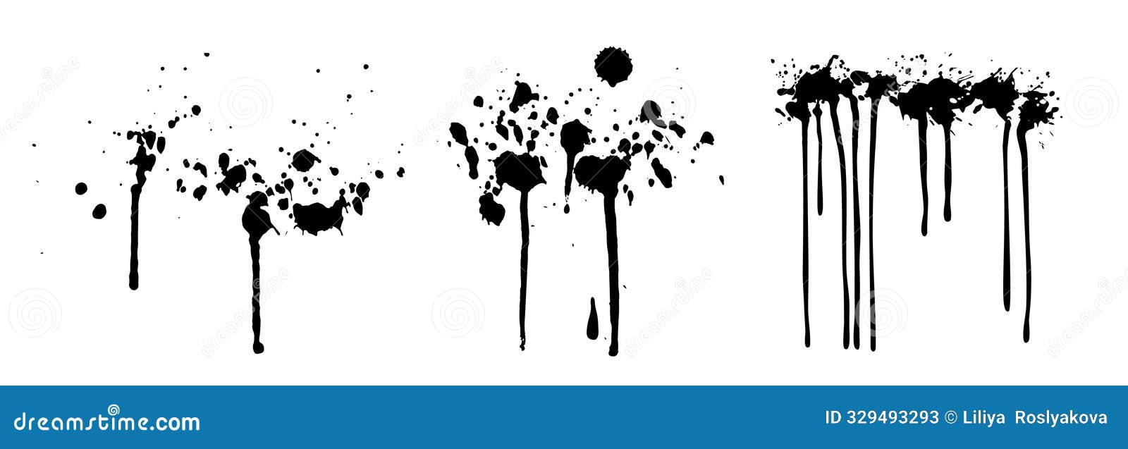 Set of Various Black Paint Splashes and Dripping Drops. Drops of Black ...