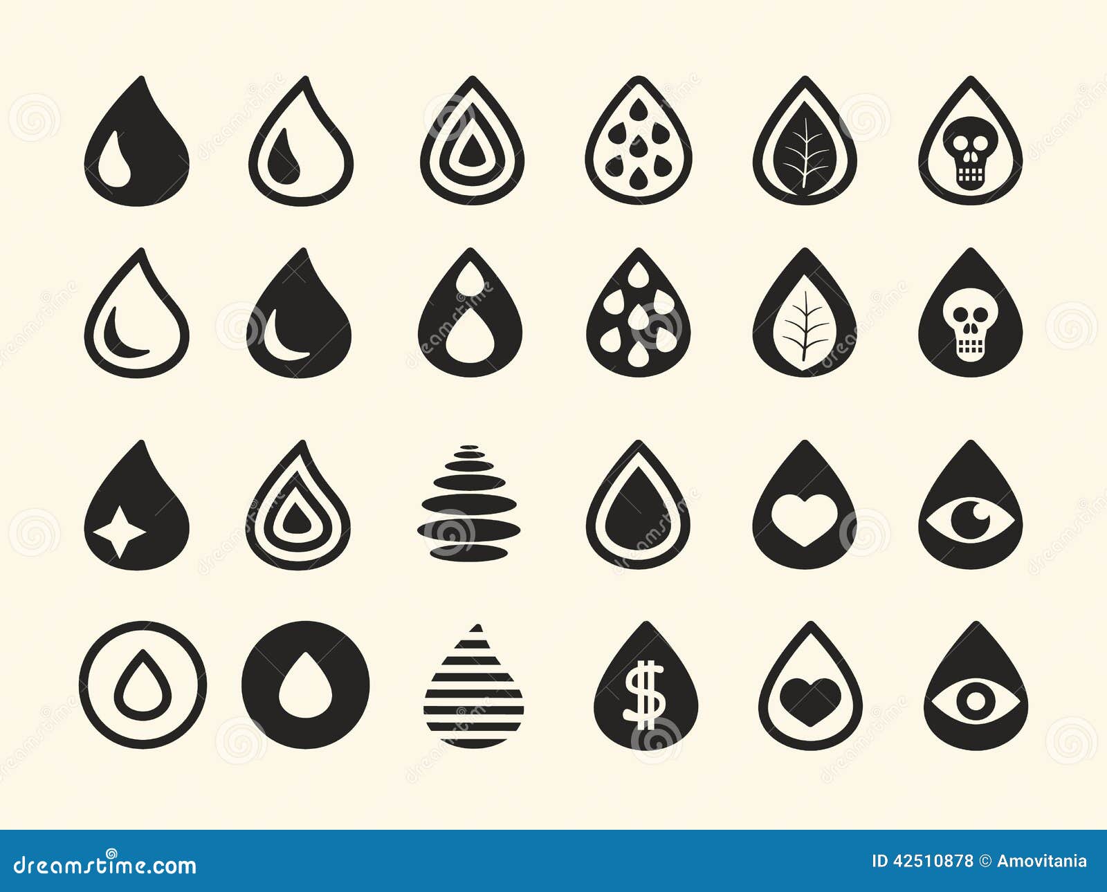 Set of Various Black Water Drop Icons on White Stock Vector ...