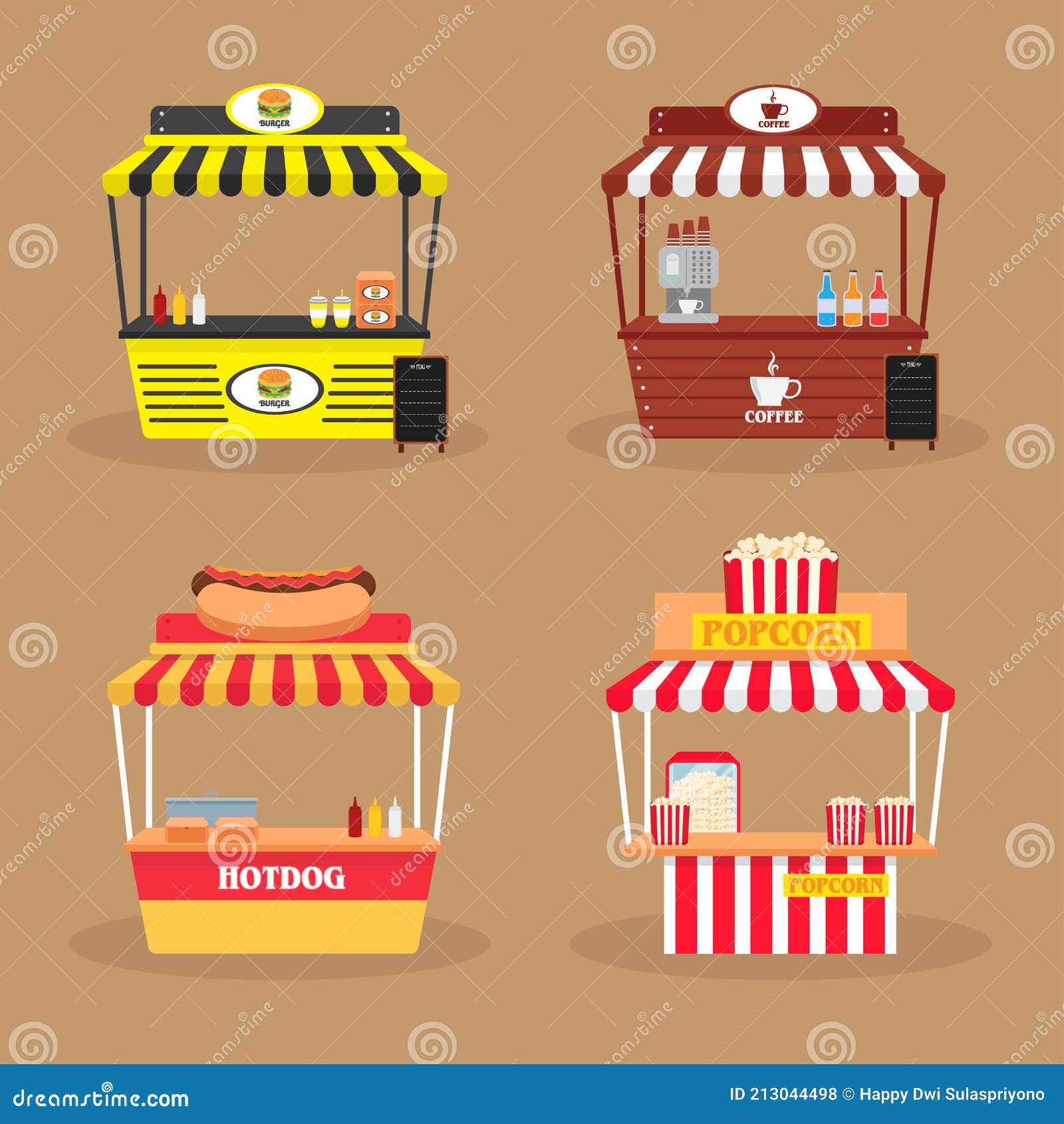Set of 4 Various Booth stock vector. Illustration of flat - 213044498