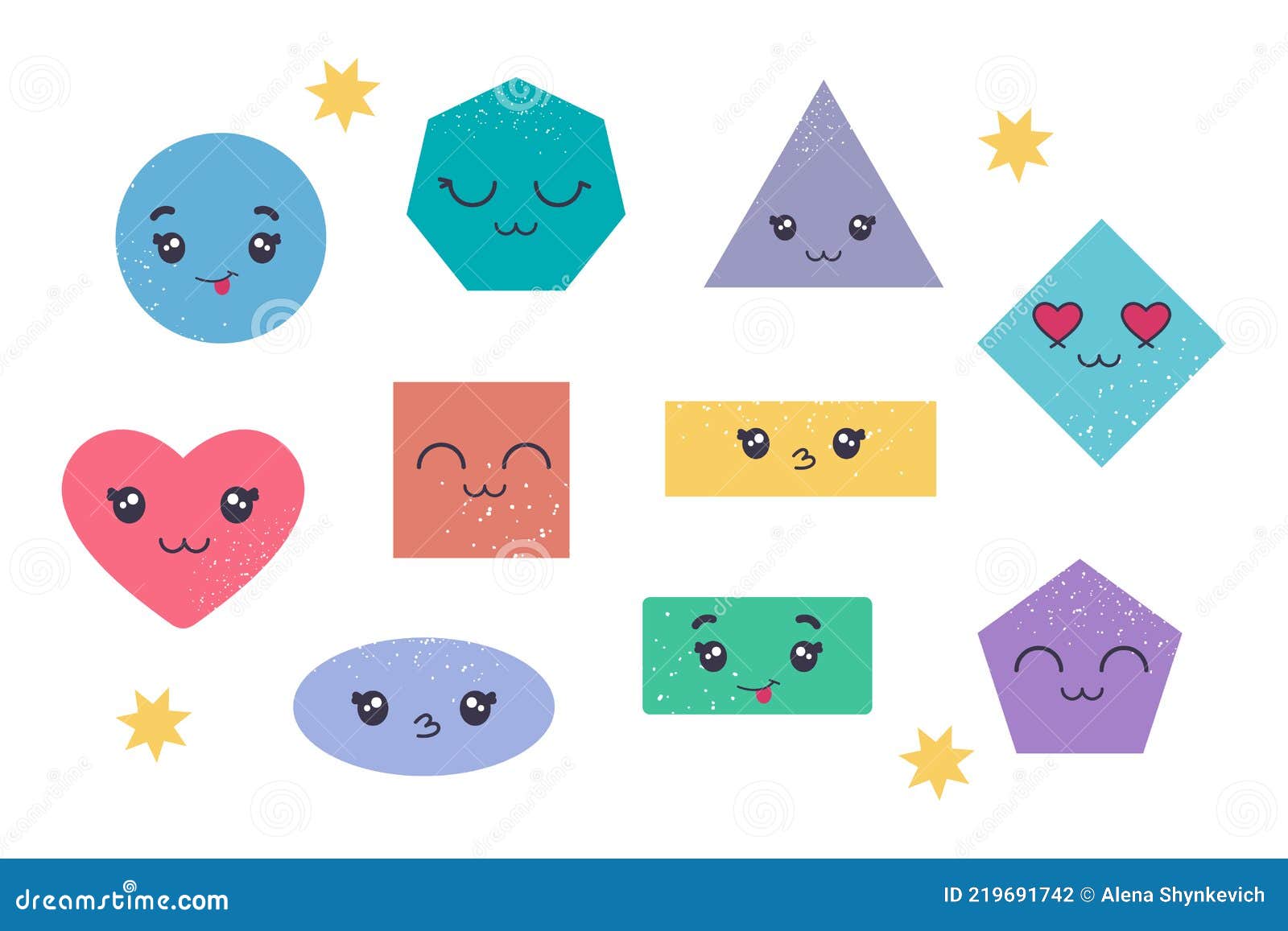 Set Of Bright Basic Geometric Shapes With Facial Emotions. Different ...