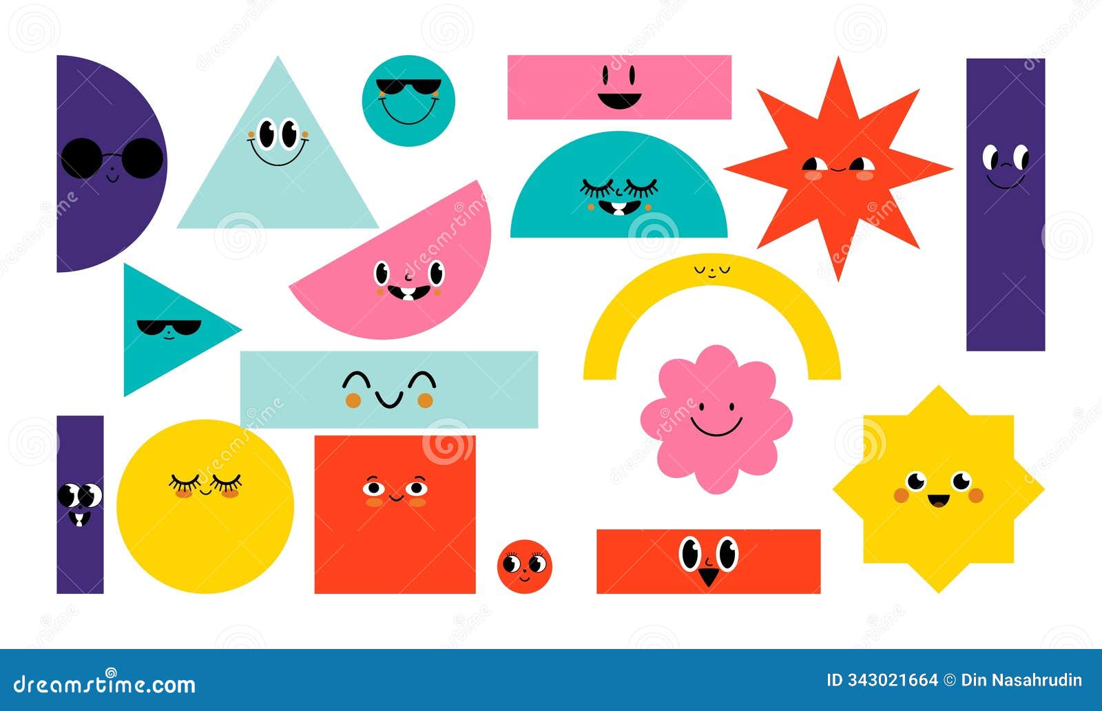 Set Of Bright Basic Geometric Shapes With Facial Emotions. Different ...