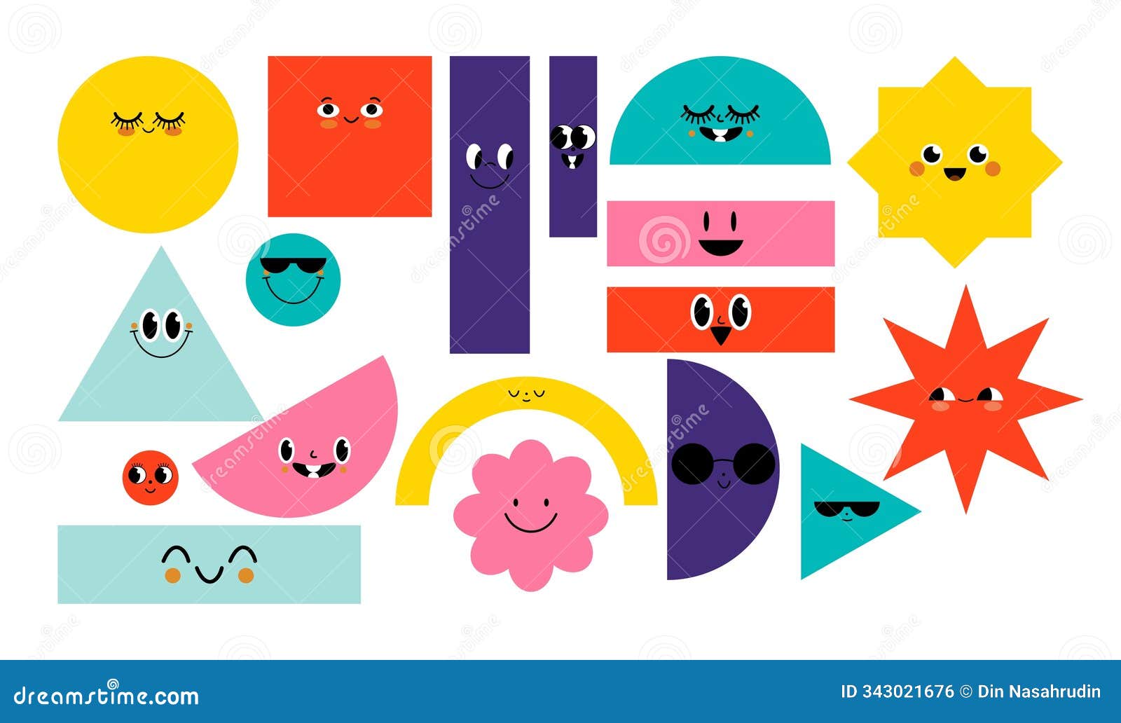 Set Of Bright Basic Geometric Shapes With Facial Emotions. Different ...