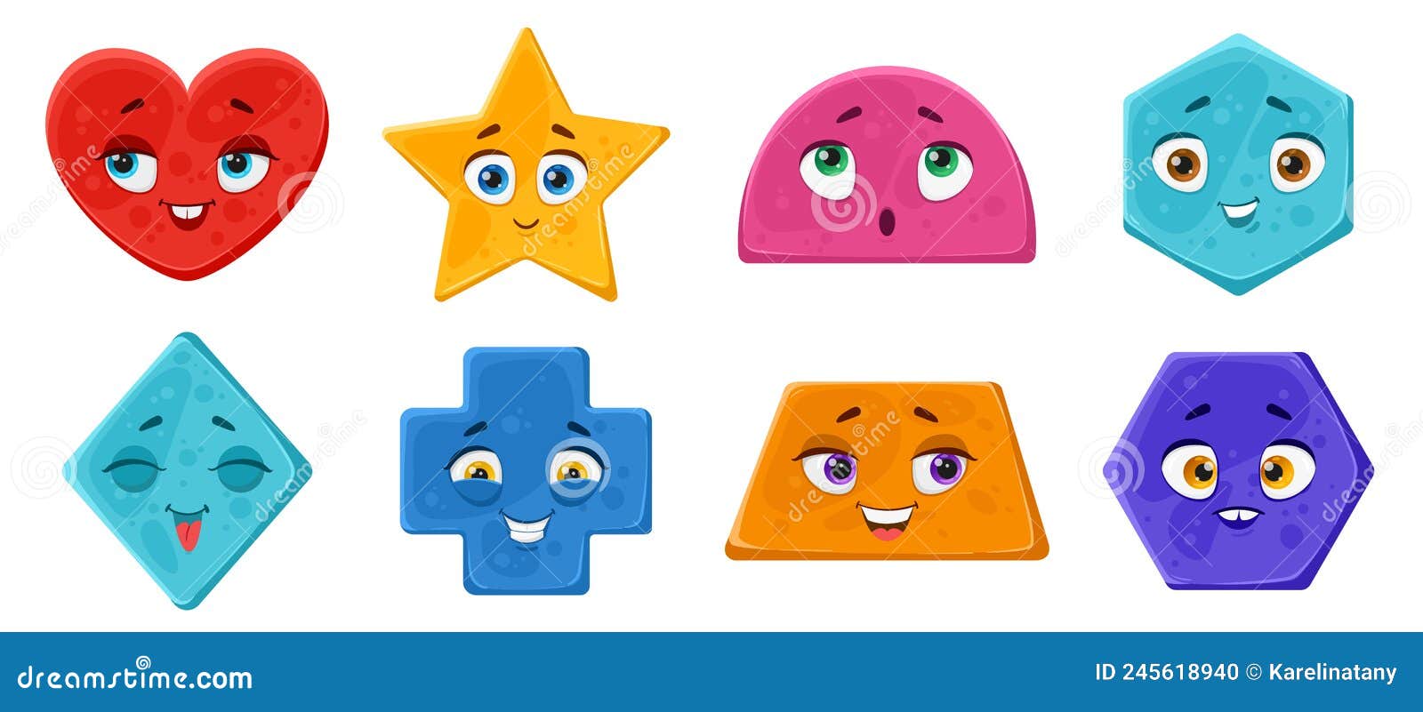Set Of Bright Basic Geometric Shapes With Facial Emotions. Different ...