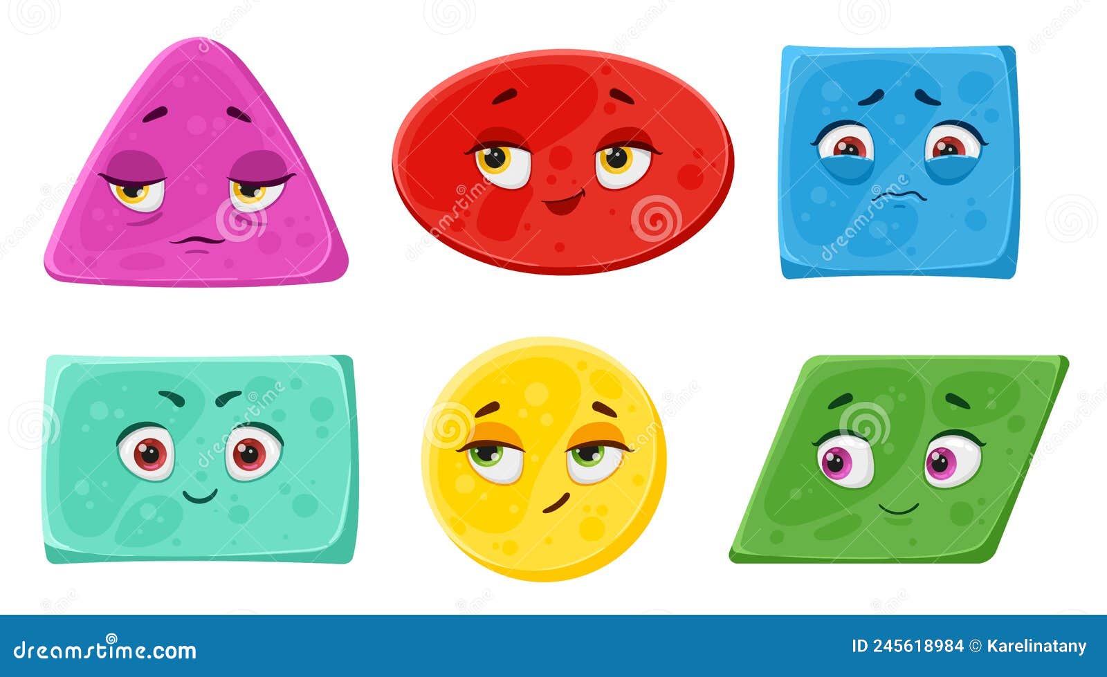 Set Of Bright Basic Geometric Shapes With Facial Emotions. Different ...