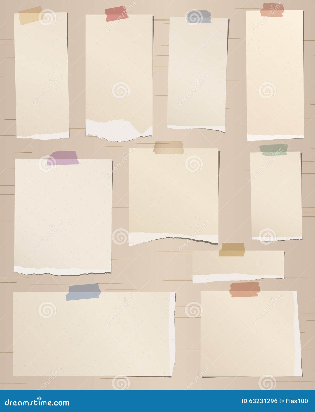 Set of Various Brown Torn Note Papers Stock Vector - Illustration of ...