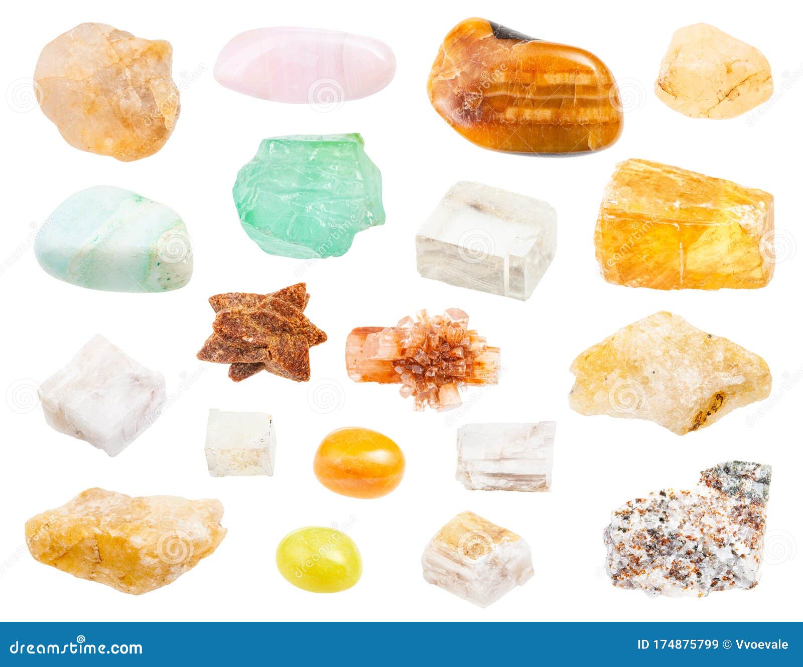 Set of Various Calcite Gemstones Isolated on White Stock Image - Image ...