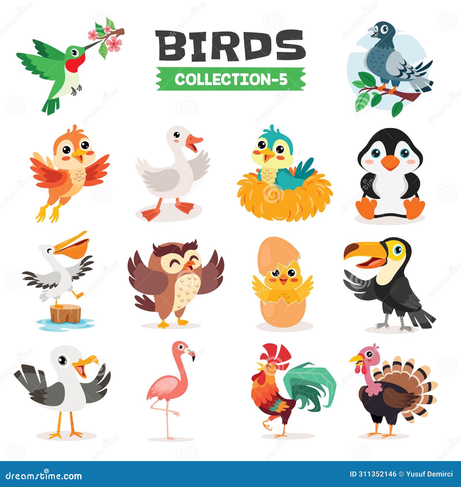 Set of Various Cartoon Birds Stock Illustration - Illustration of ...